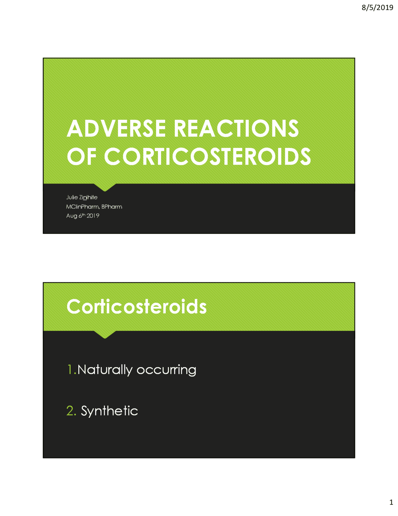 Steroid medication usage - Docsity