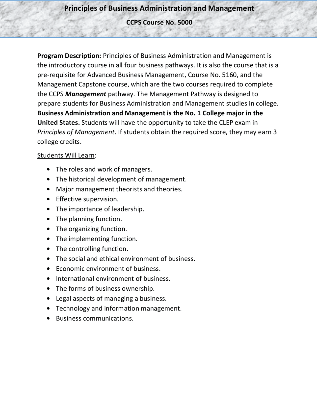 Principles Of Business Administration Course