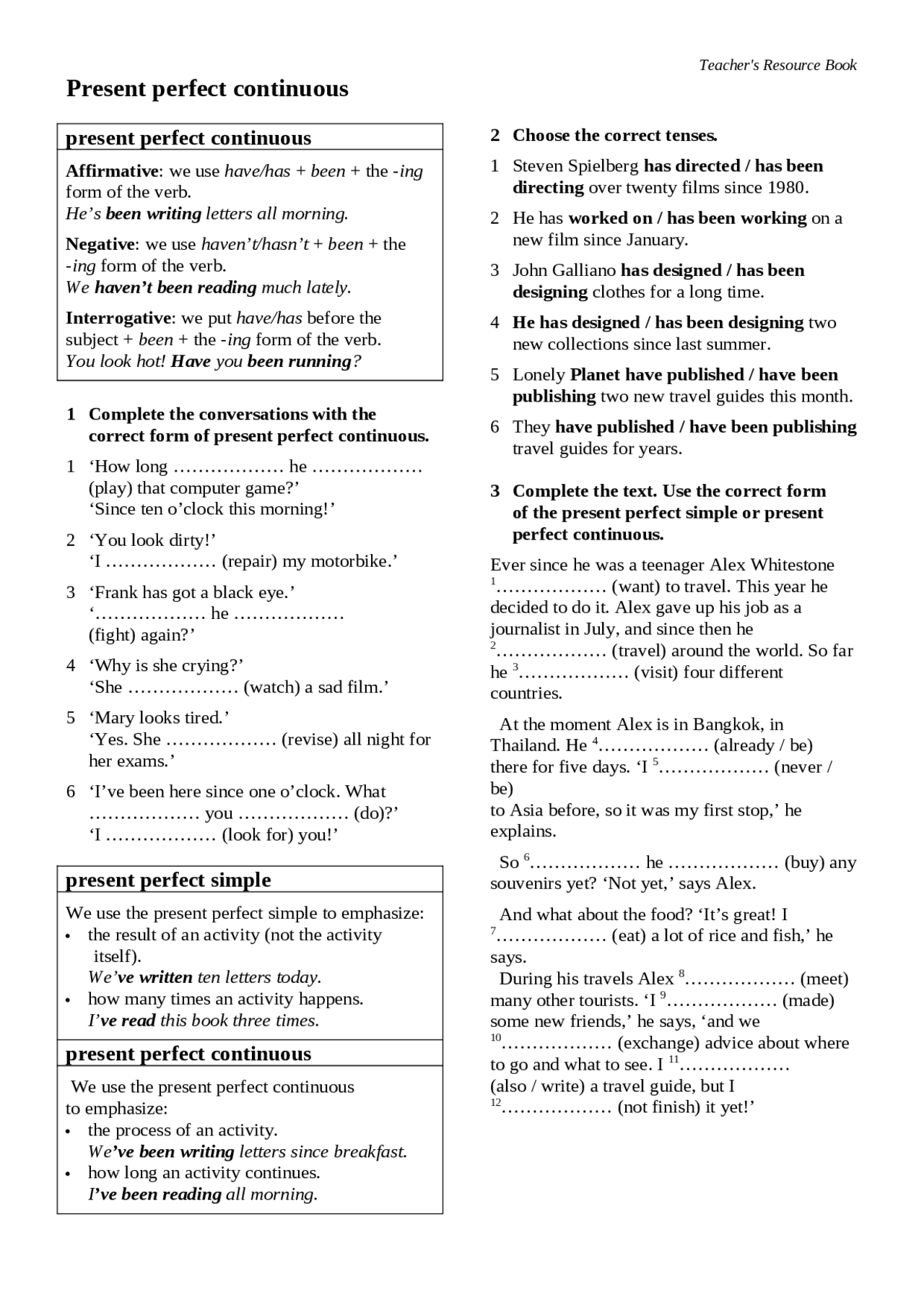EJERCICIOS INGLÉS present perfect continuous - Docsity
