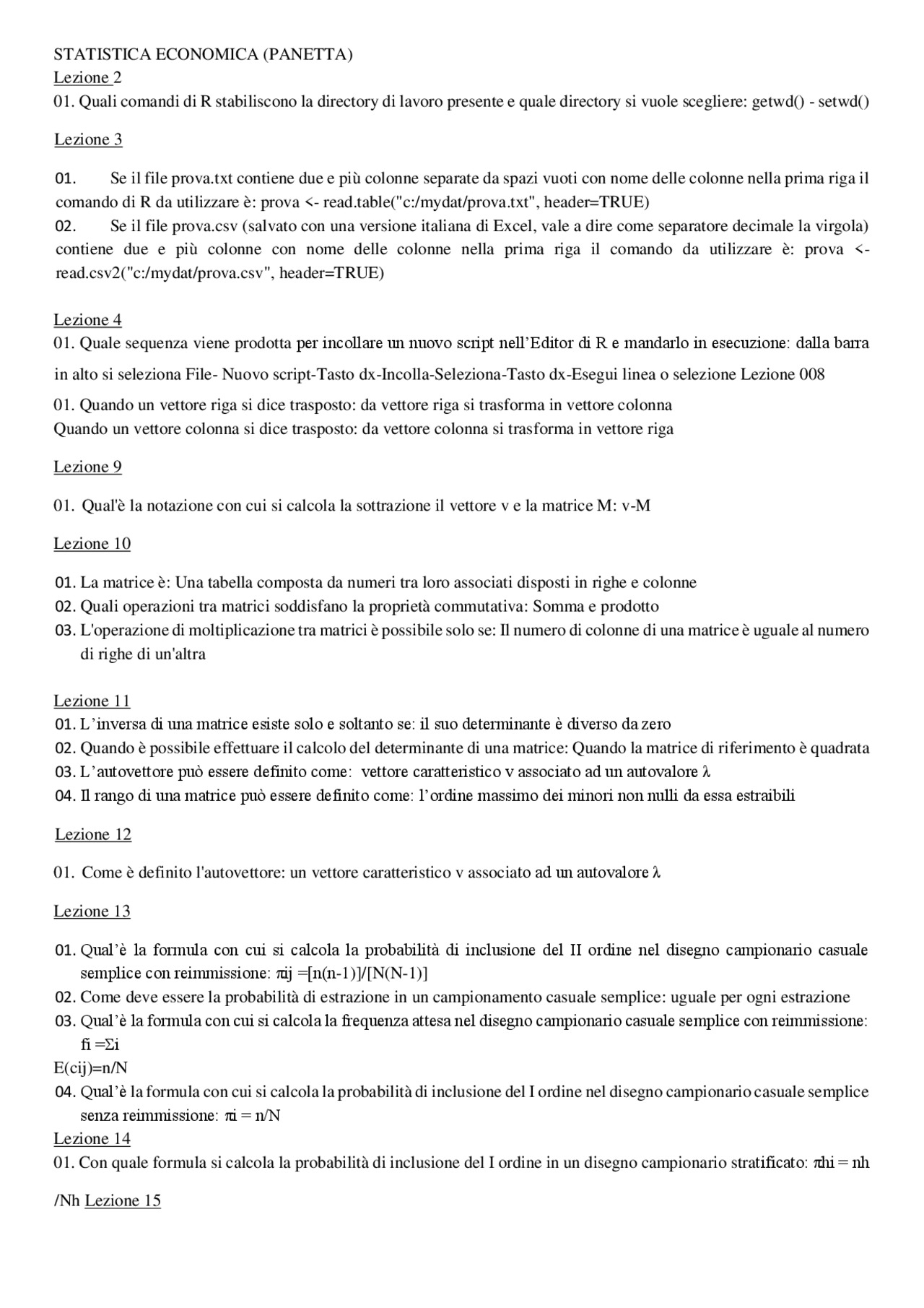 Statistica economica, paniere Ecampus, anche per master A46, Prof. Panetta | Panieri di ...