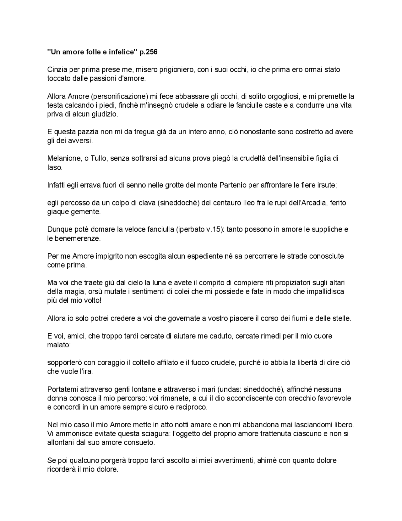 Properzio Traduzione Elegia 1 Versioni Di Latino Docsity