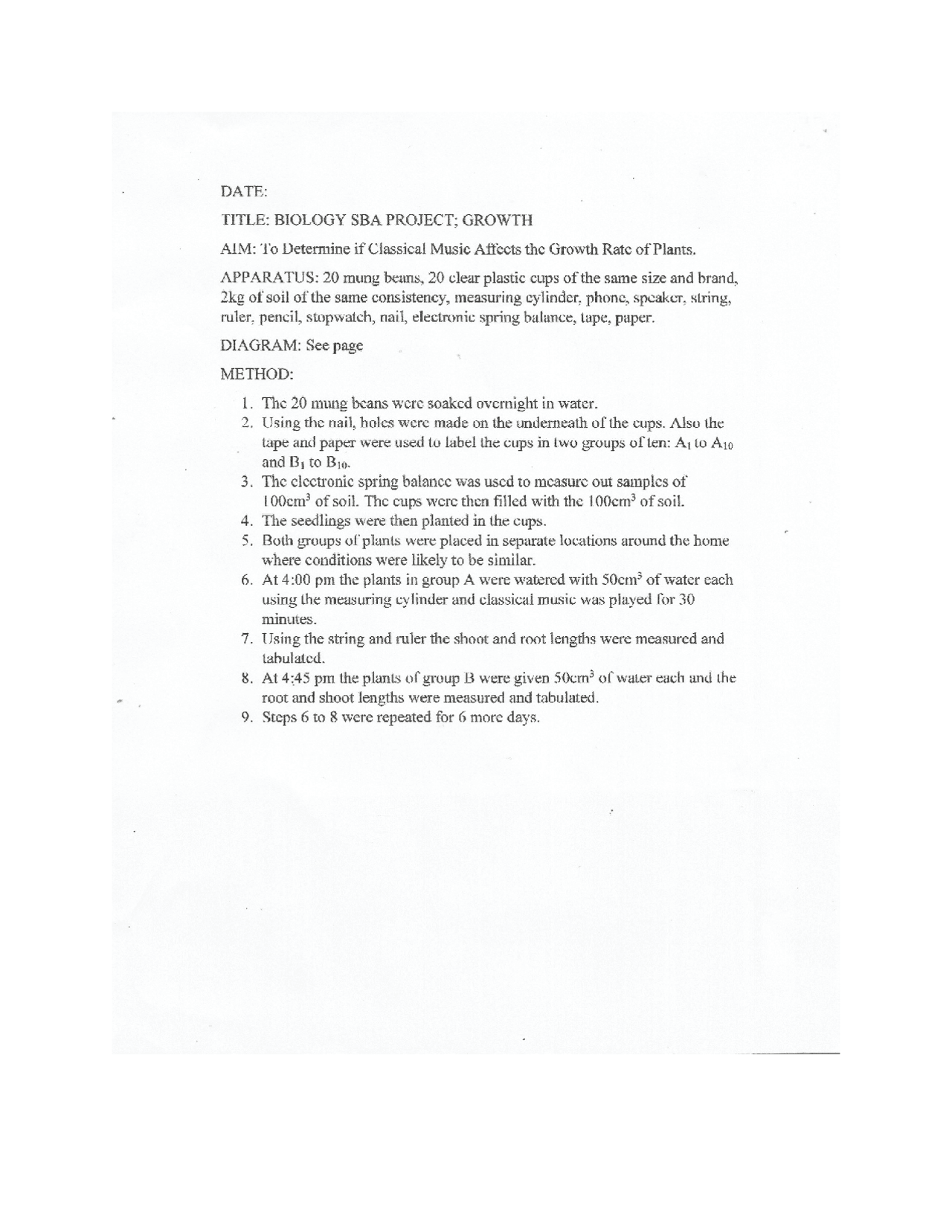 Biology plant growth lab - Docsity