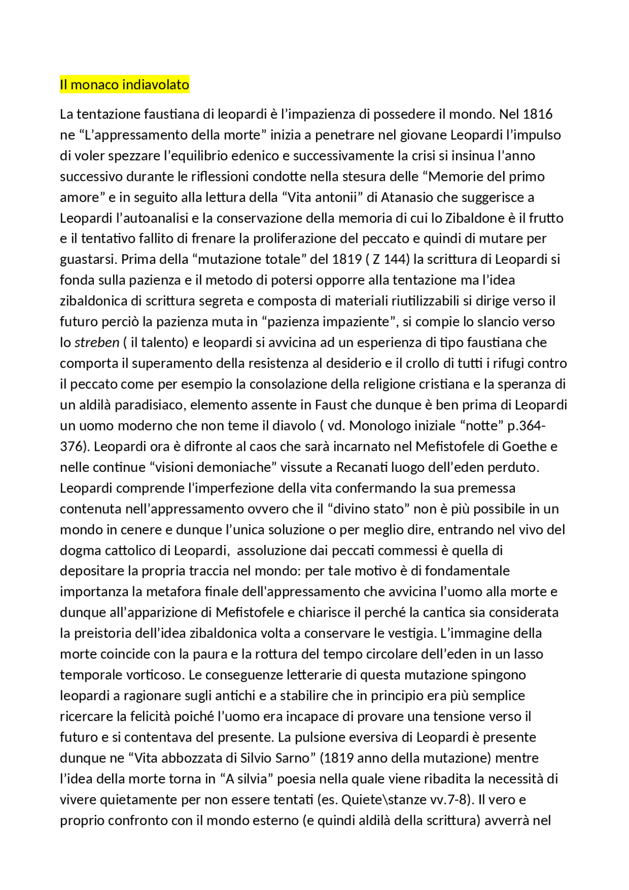 Riassunto Saggi G Leopardi Docsity