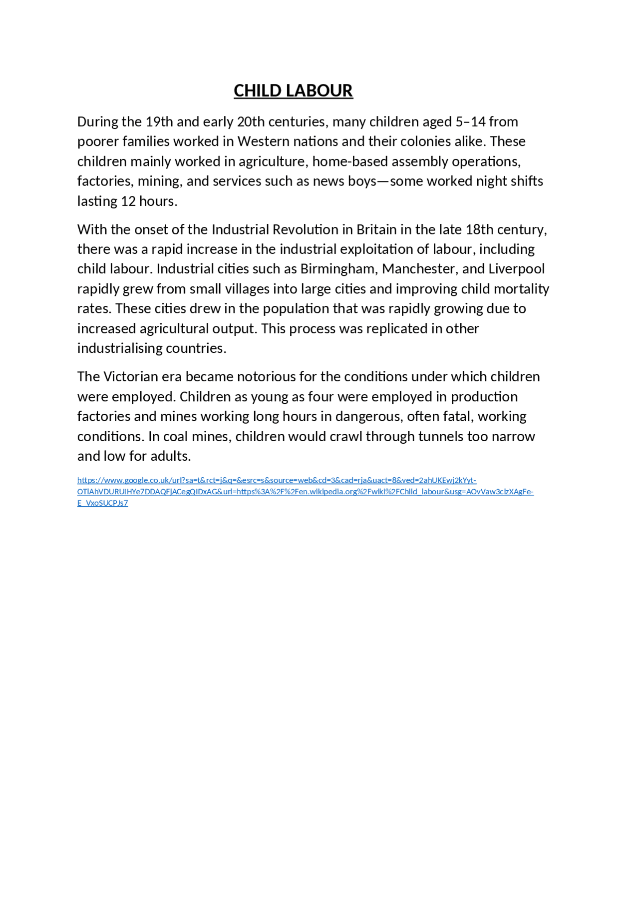 Child Labour Industrial Revolution