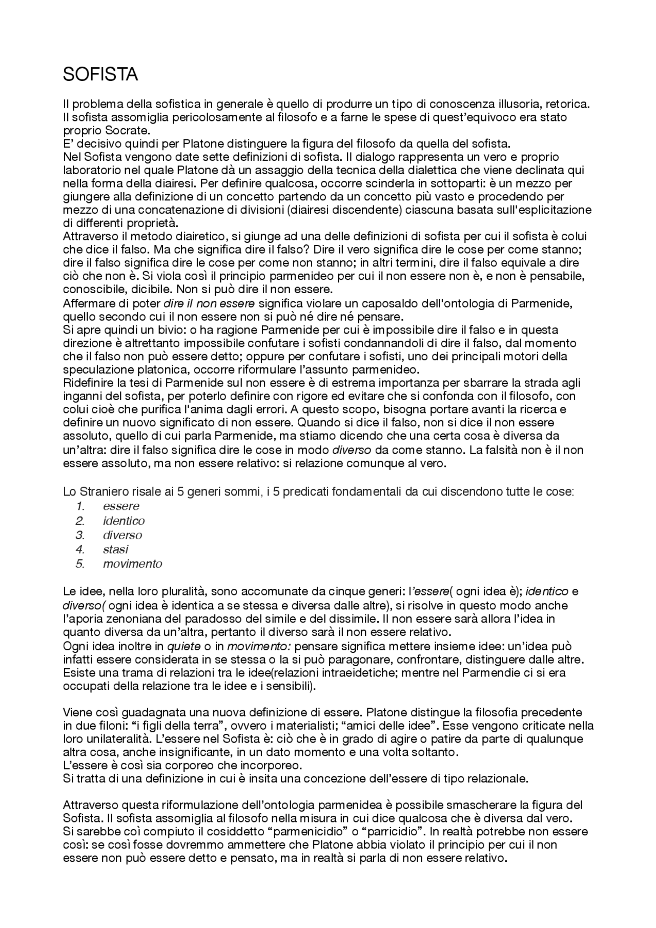 Sofista, Platone riassunto - Docsity