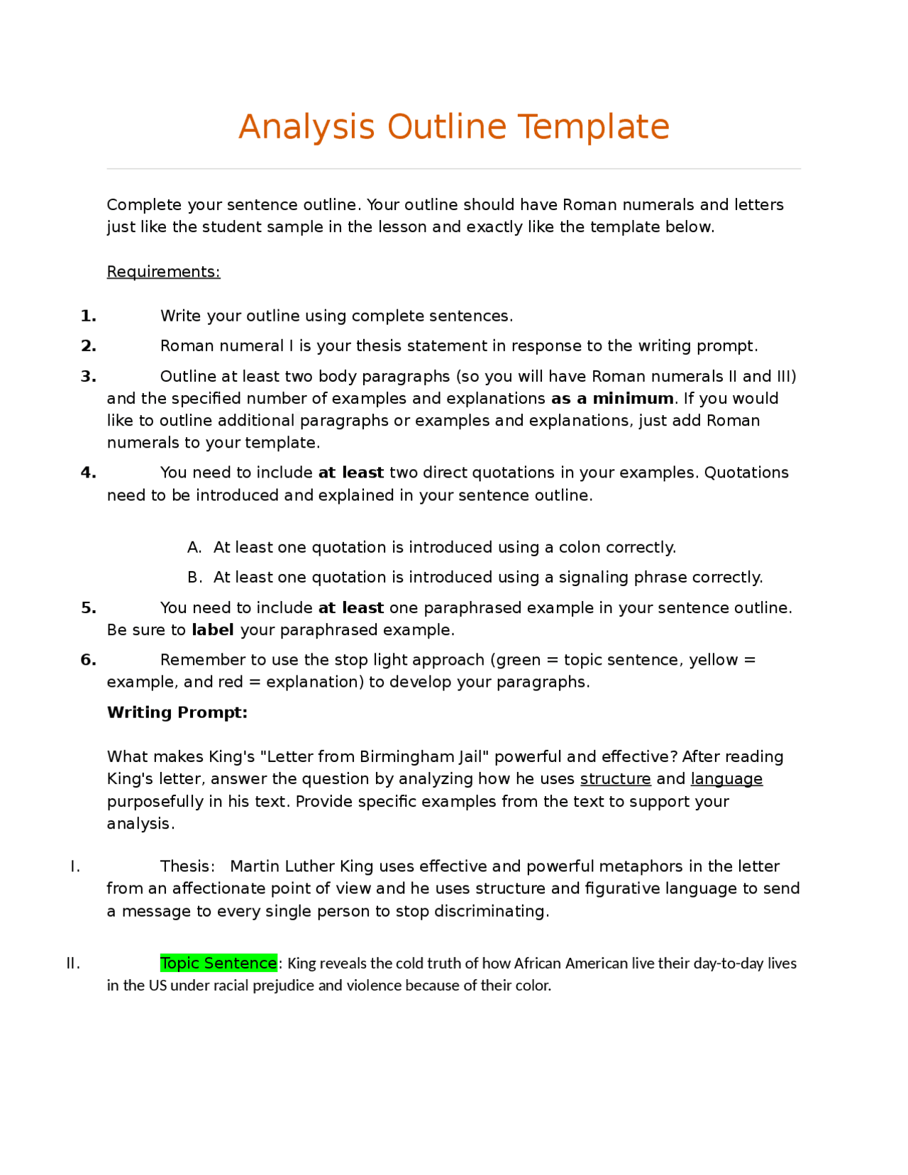 Analysis outline template - Docsity