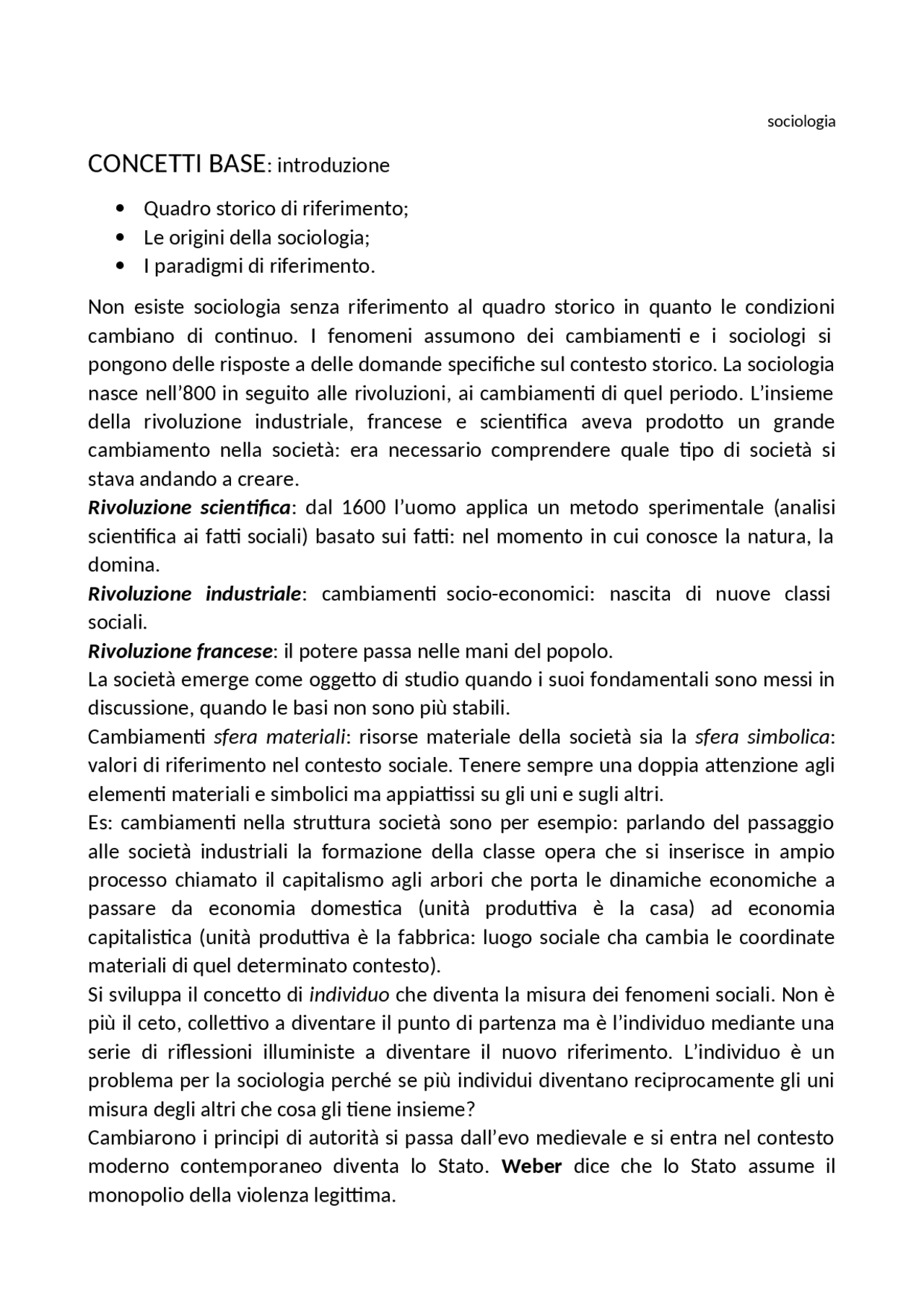 Sociologia. I concetti base - Docsity
