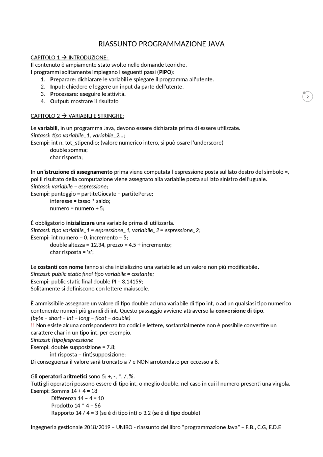 Programmazione Java Riassunto Docsity