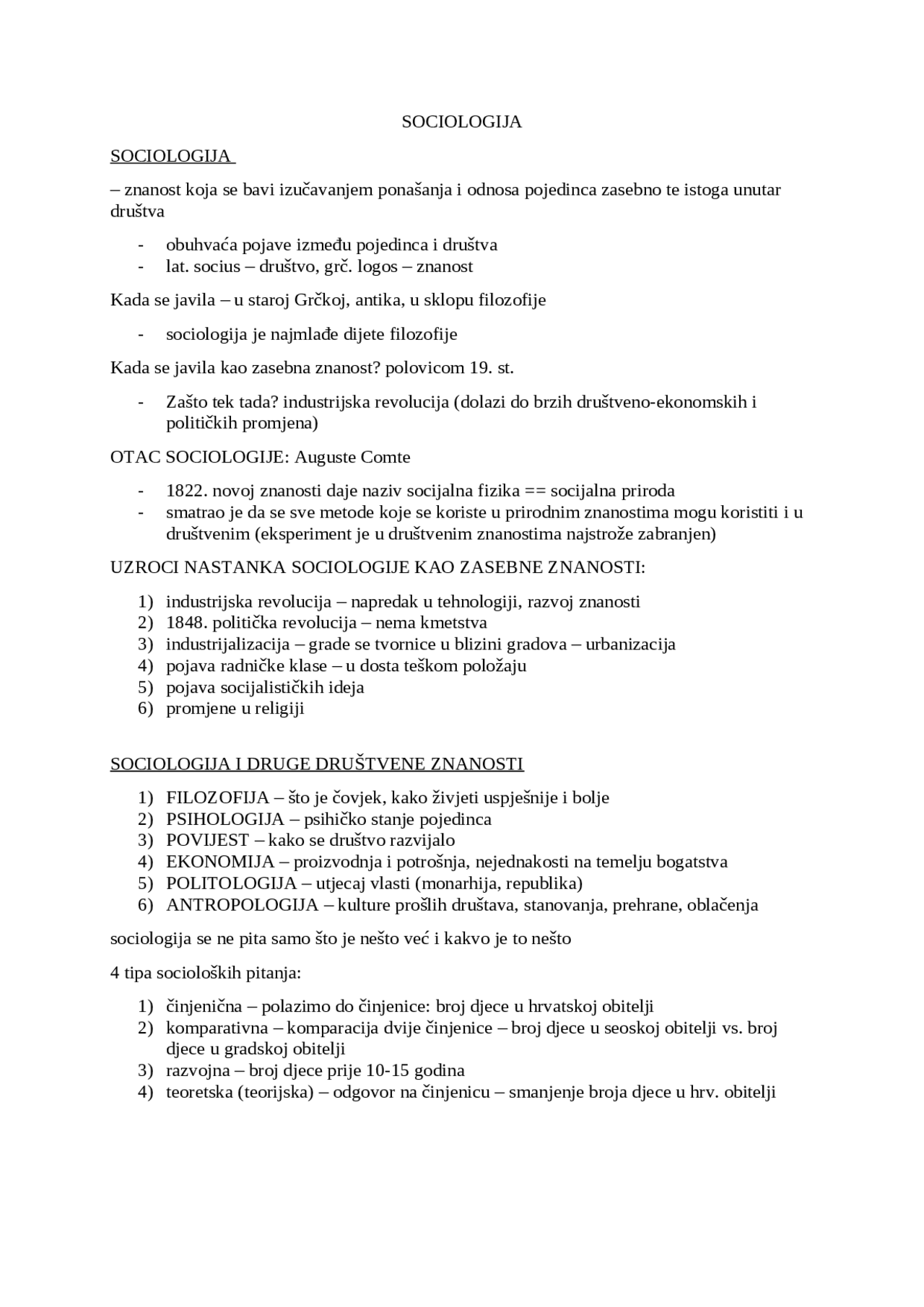 Skripta iz sociologije | Rezime' predlog Sociologija - Docsity