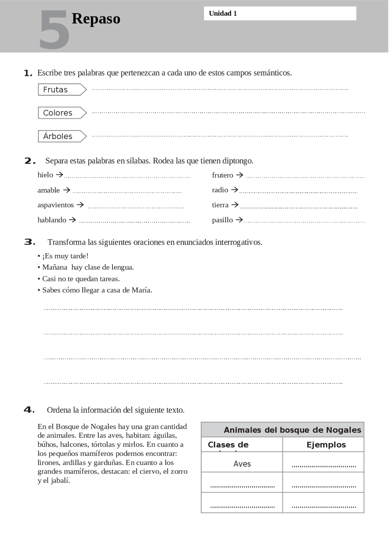 Repaso de lenguaje 4 de primaria - Docsity