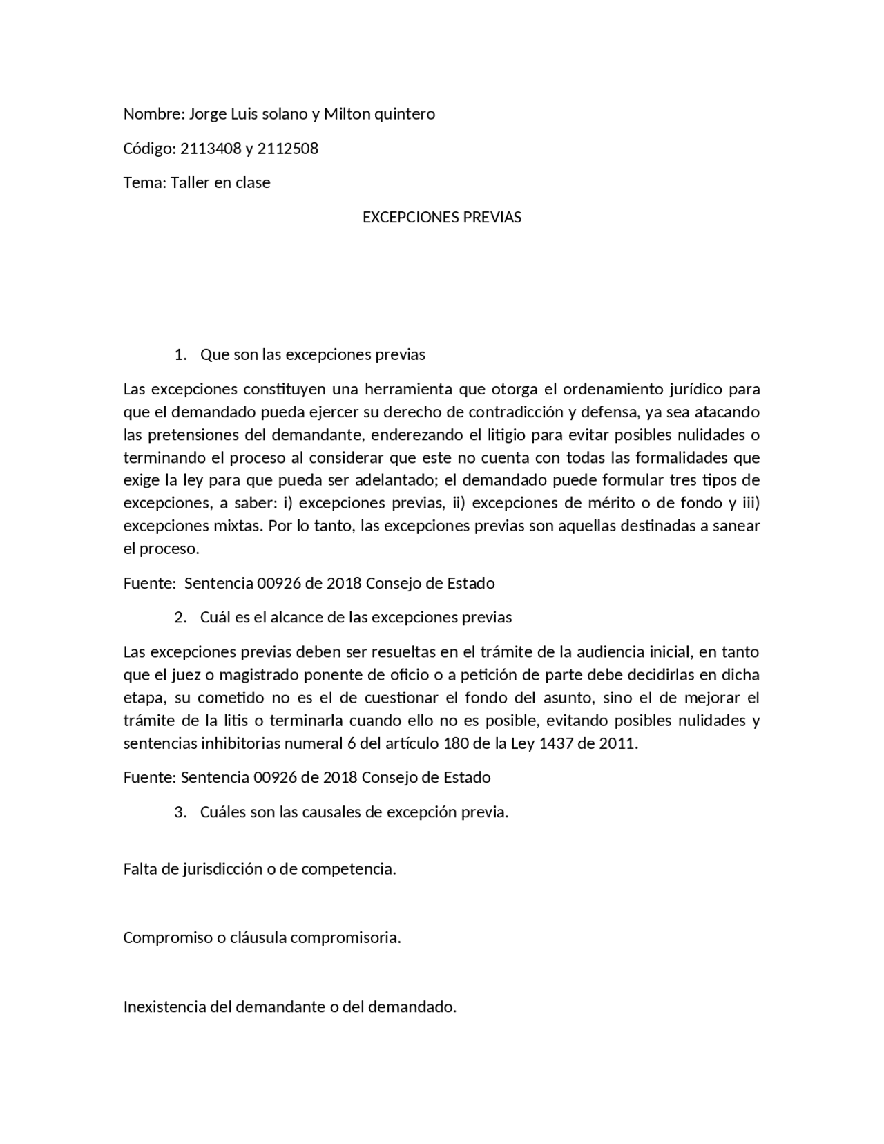 Excepciones previas - Docsity