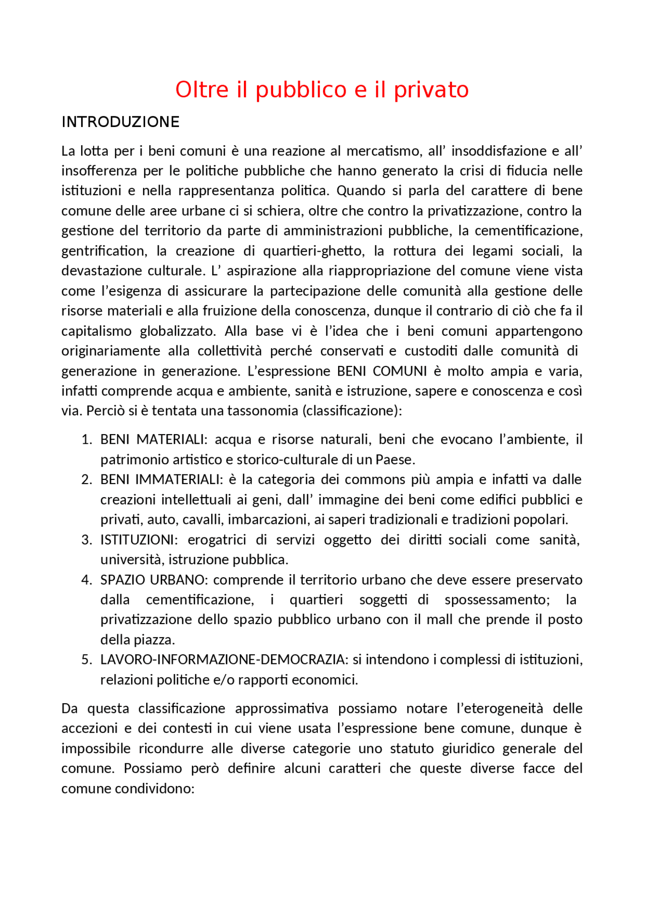Oltre Il Pubblico E Il Privato Per Un Diritto Dei Beni Comuni Docsity