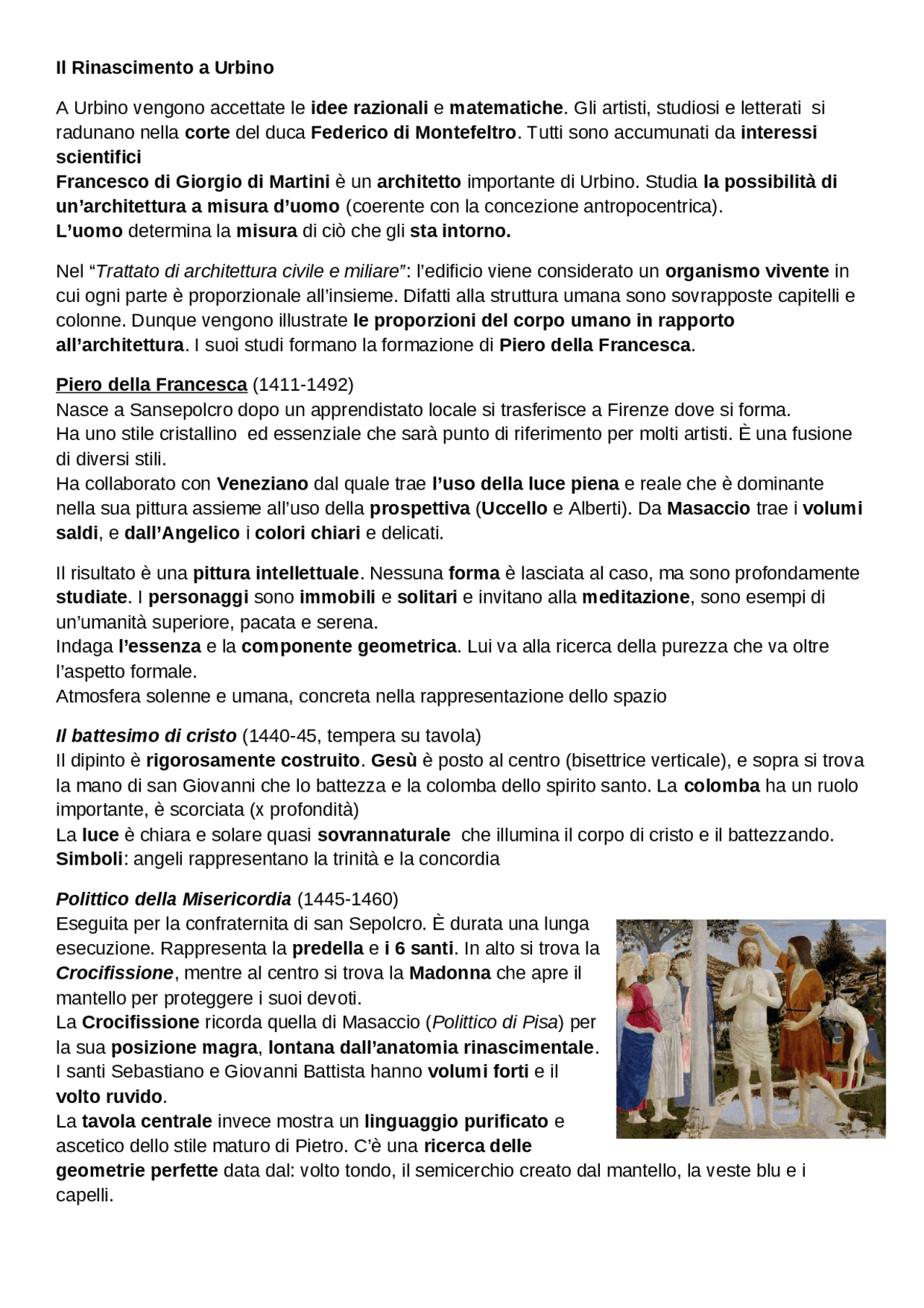 L'epoca rinascimentale ad urbino | Appunti di Arte | Docsity