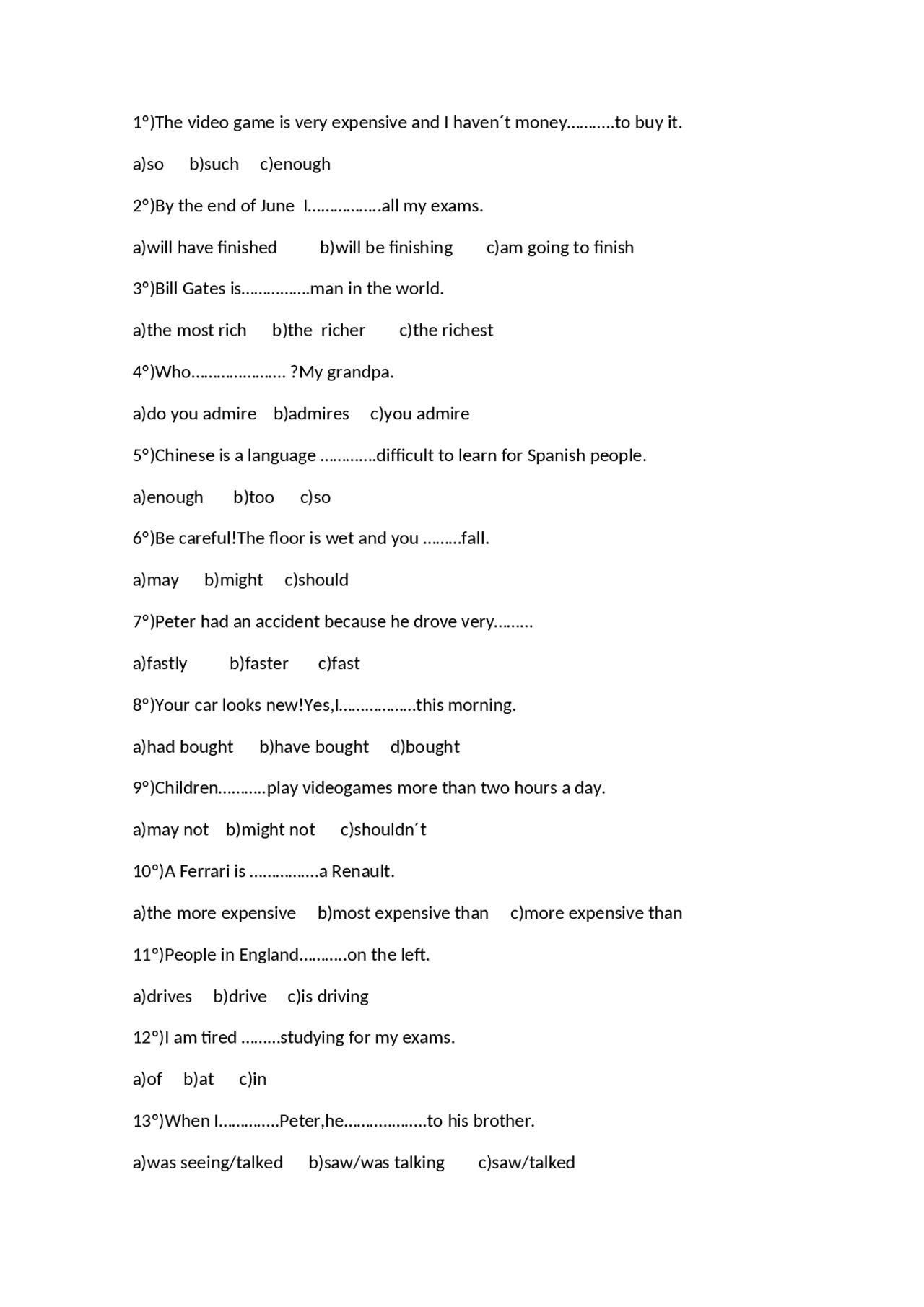 English Test to take your B1 English level. - Docsity