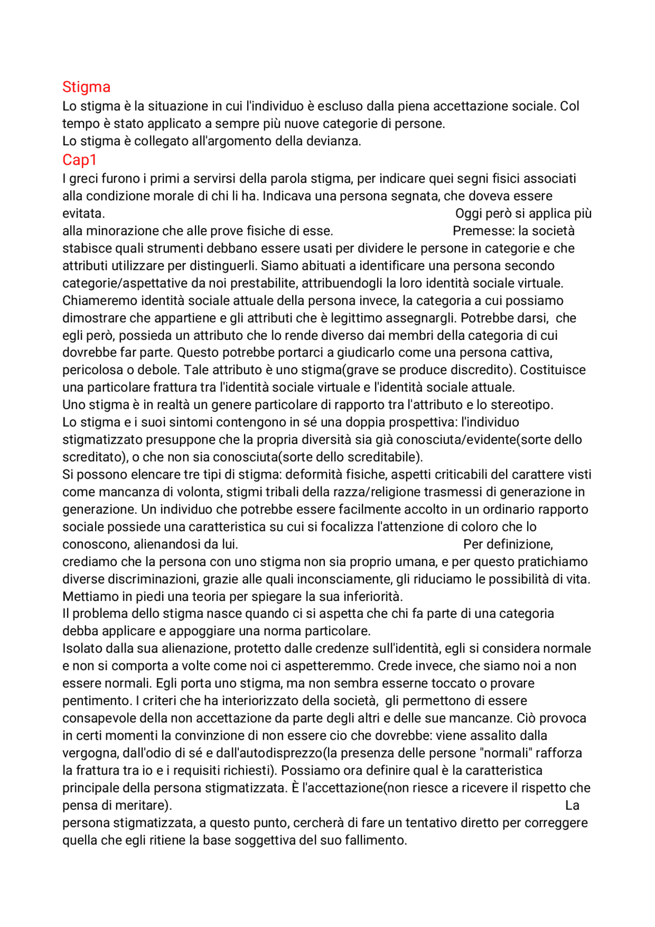 Stigma Lidentità Negata Di Goffman Docsity