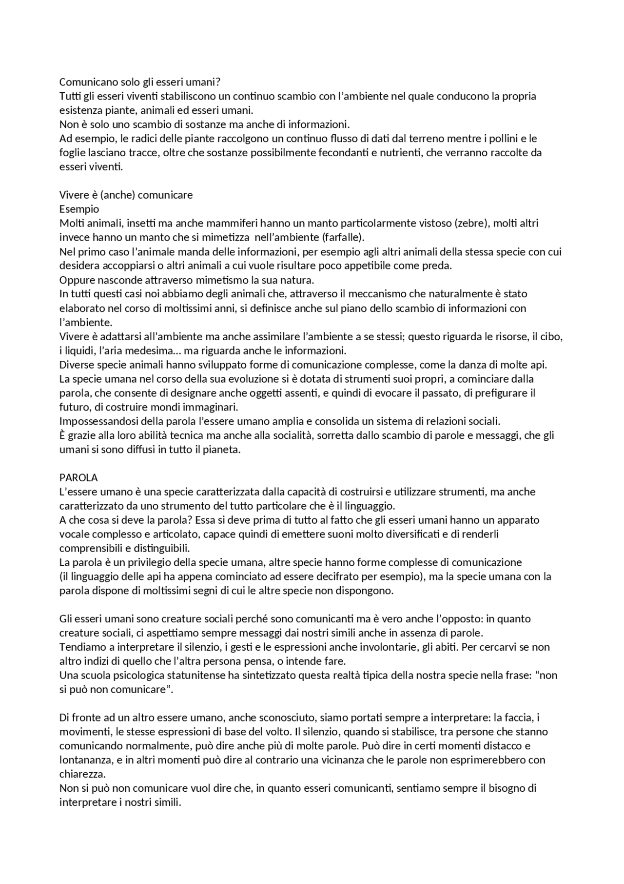 Cosa Vuol Dire Comunicare Docsity