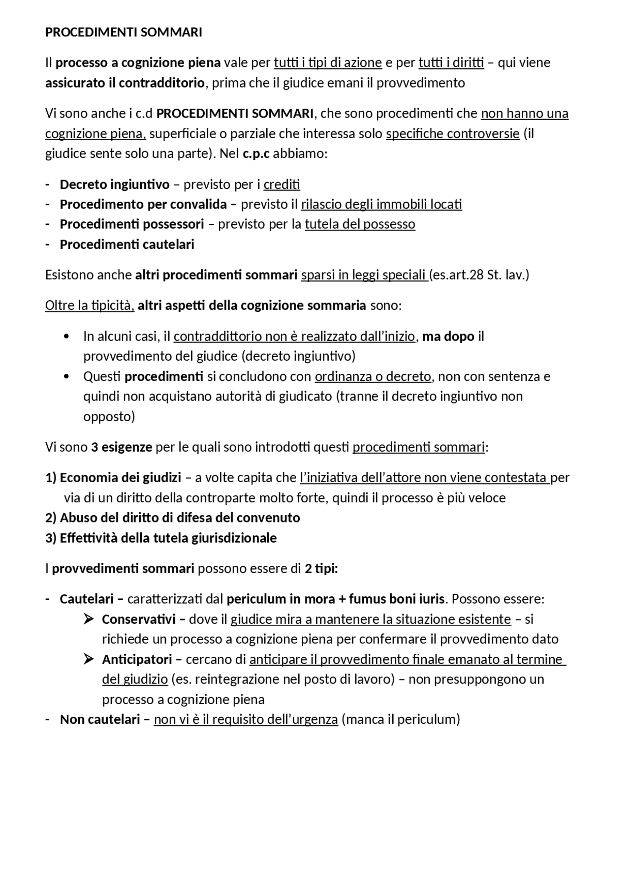 Procedimenti sommari - Docsity