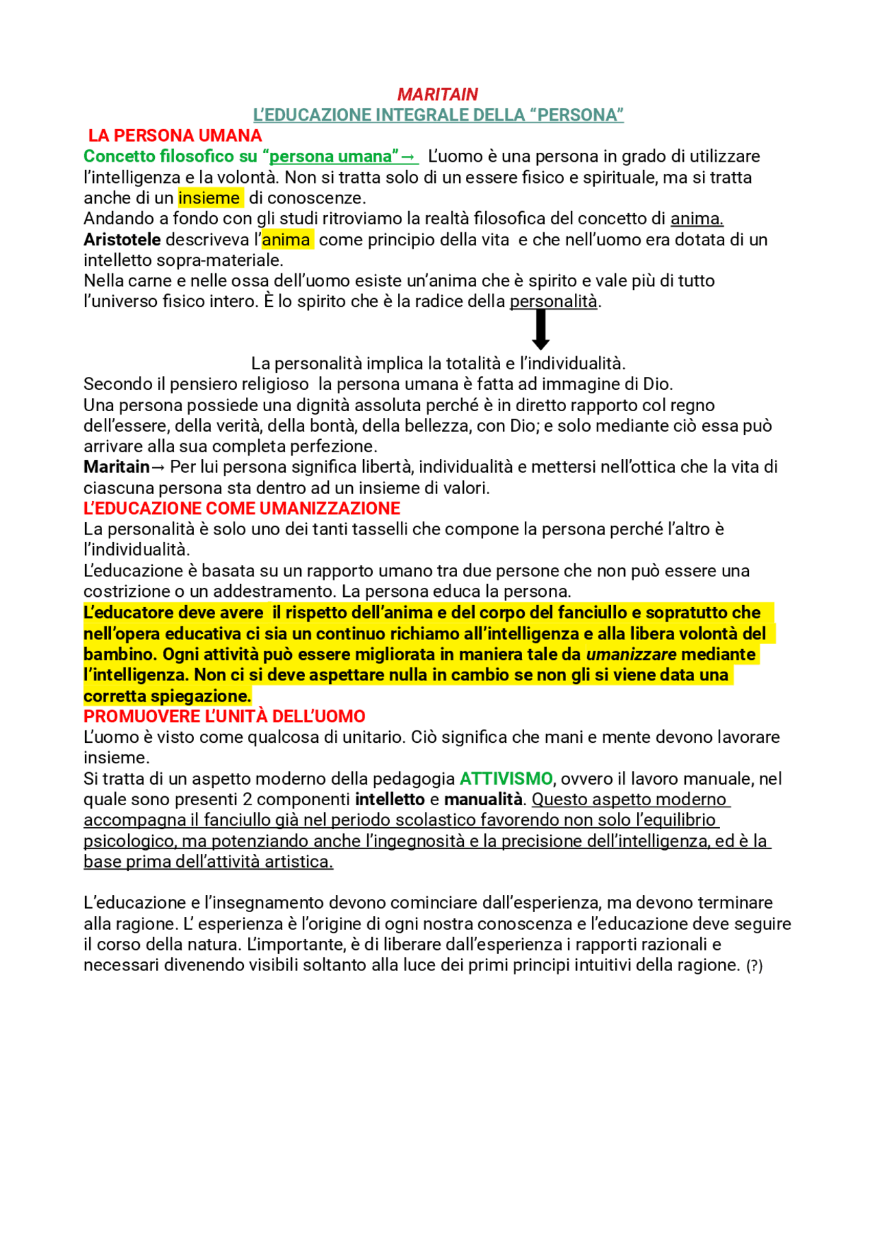 L'educazione integrale della "persona" | Schemi e mappe concettuali di ...