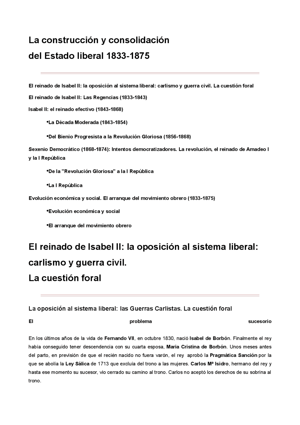 Lo Stato Liberale in Spagna. - Docsity