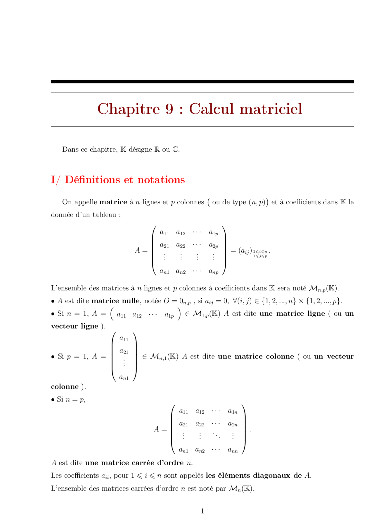 Chapitre :les Matrice - Docsity