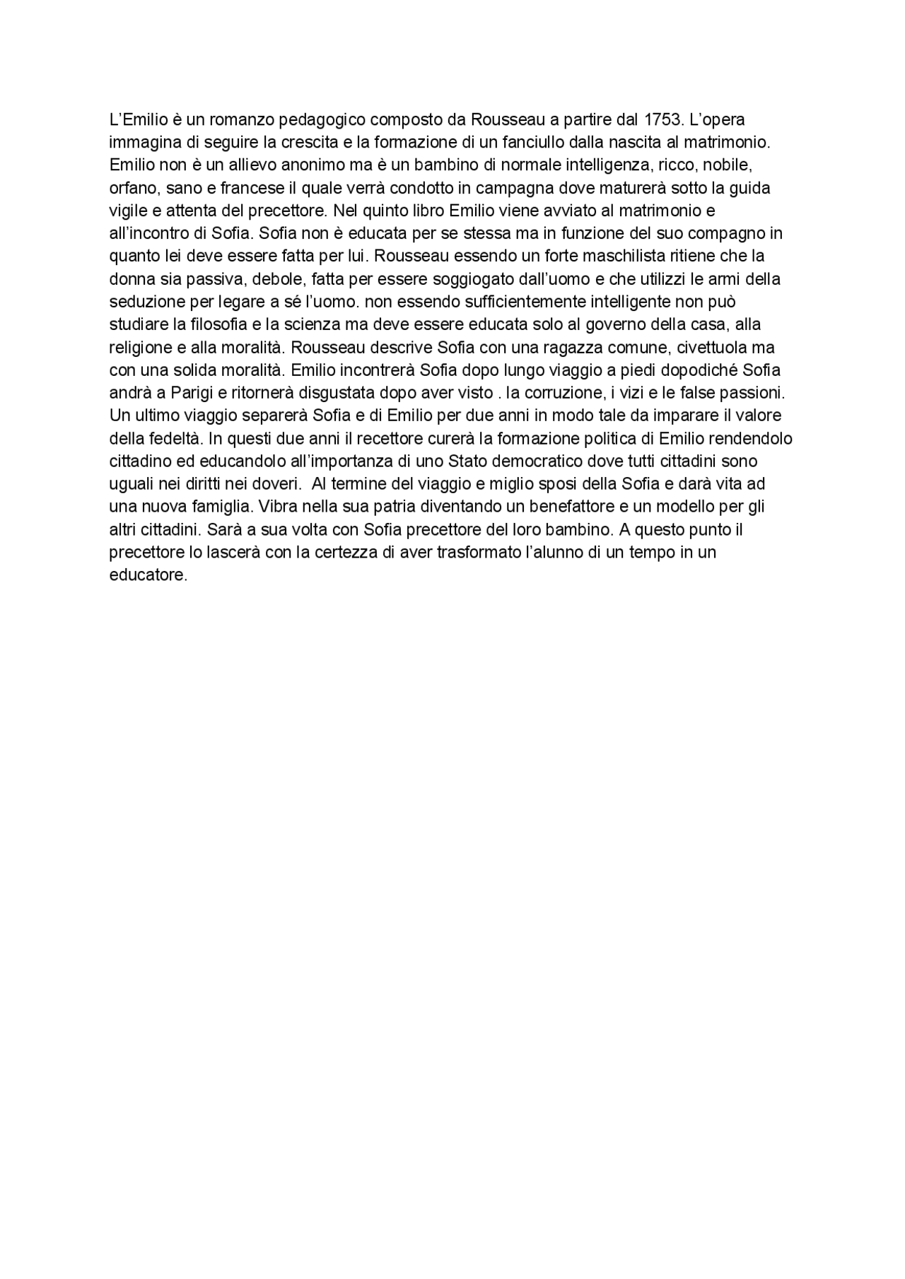 V Libro Emilio E Leducazione Jean Jacques Rousseau Sintesi Del