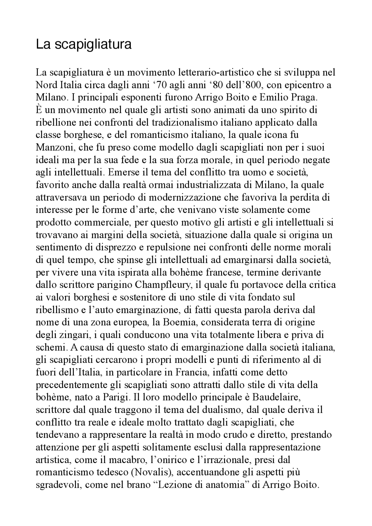 Movimento della scapigliatura - Docsity