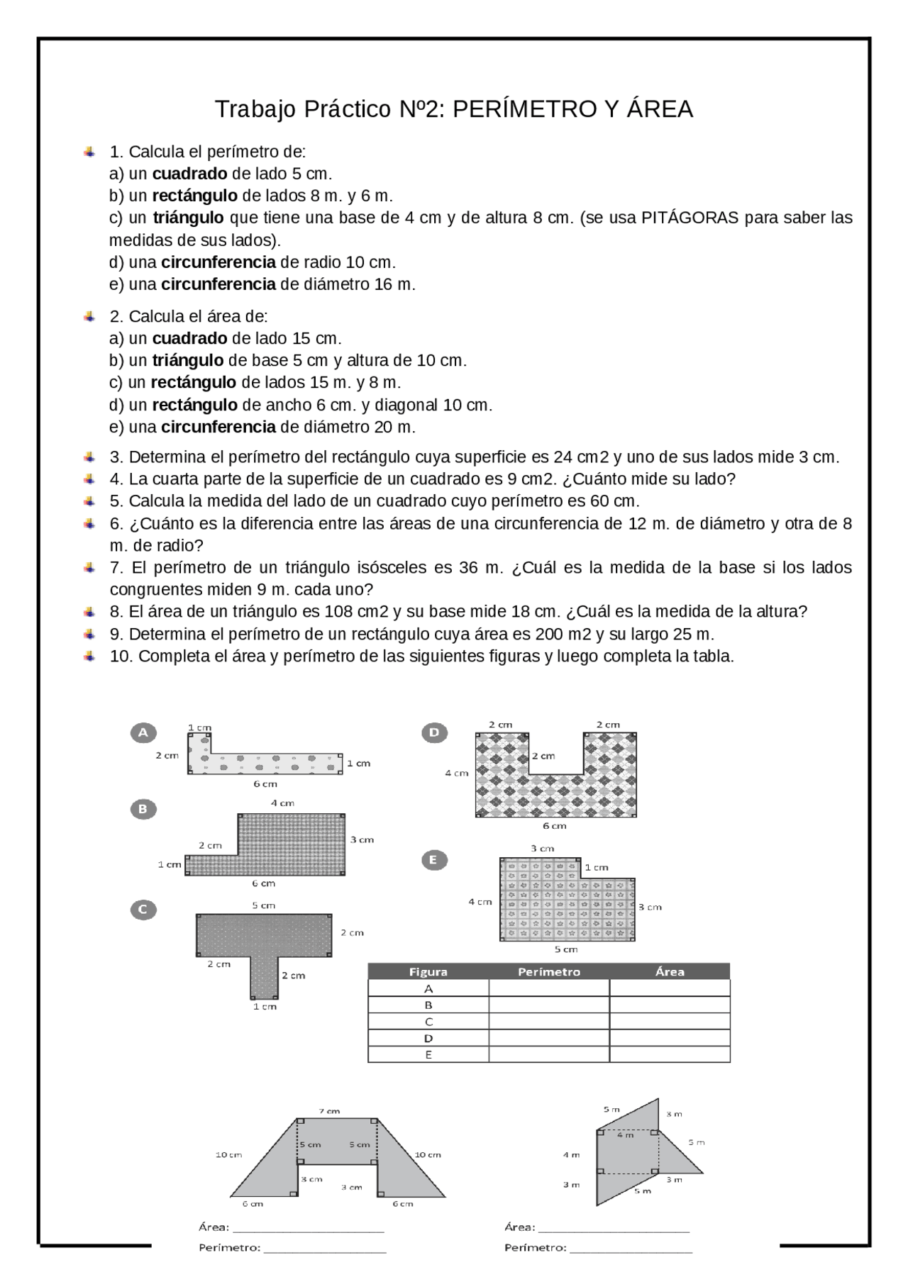Hojas De Trabajo De Perímetro Y área En Formato Pdf Áreas De