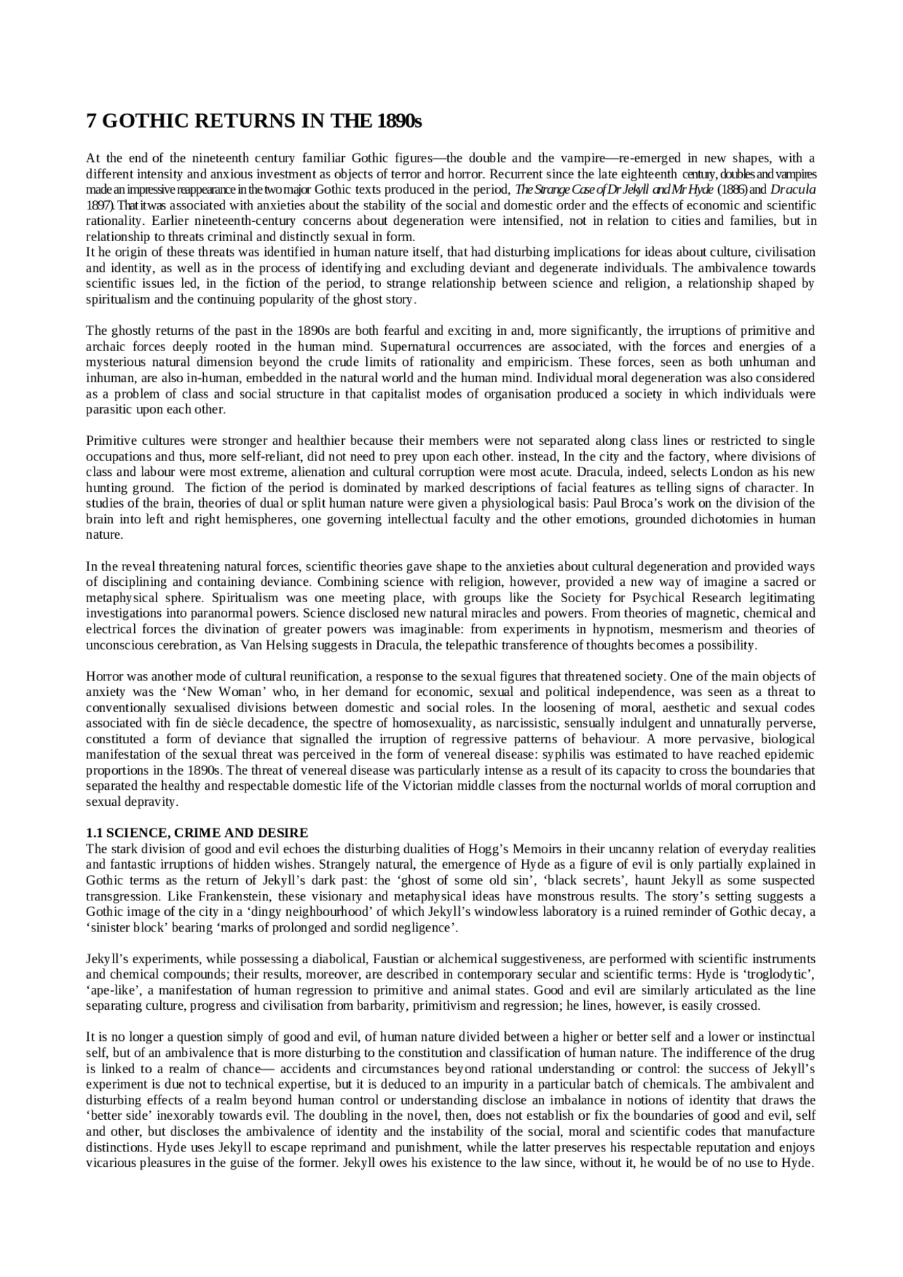 Riassunto Gothic, Fred Bottig - Docsity