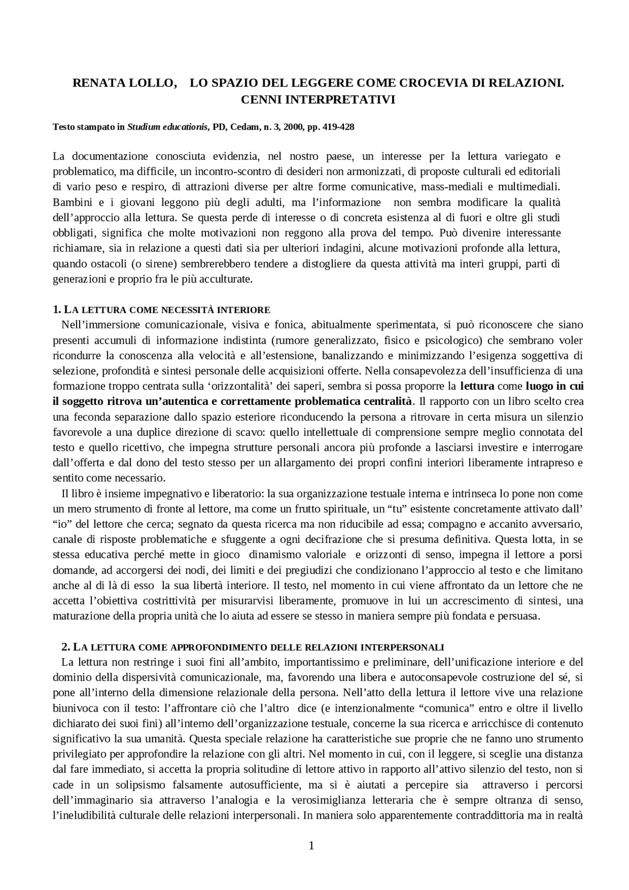 Lo Spazio Del Leggere Docsity