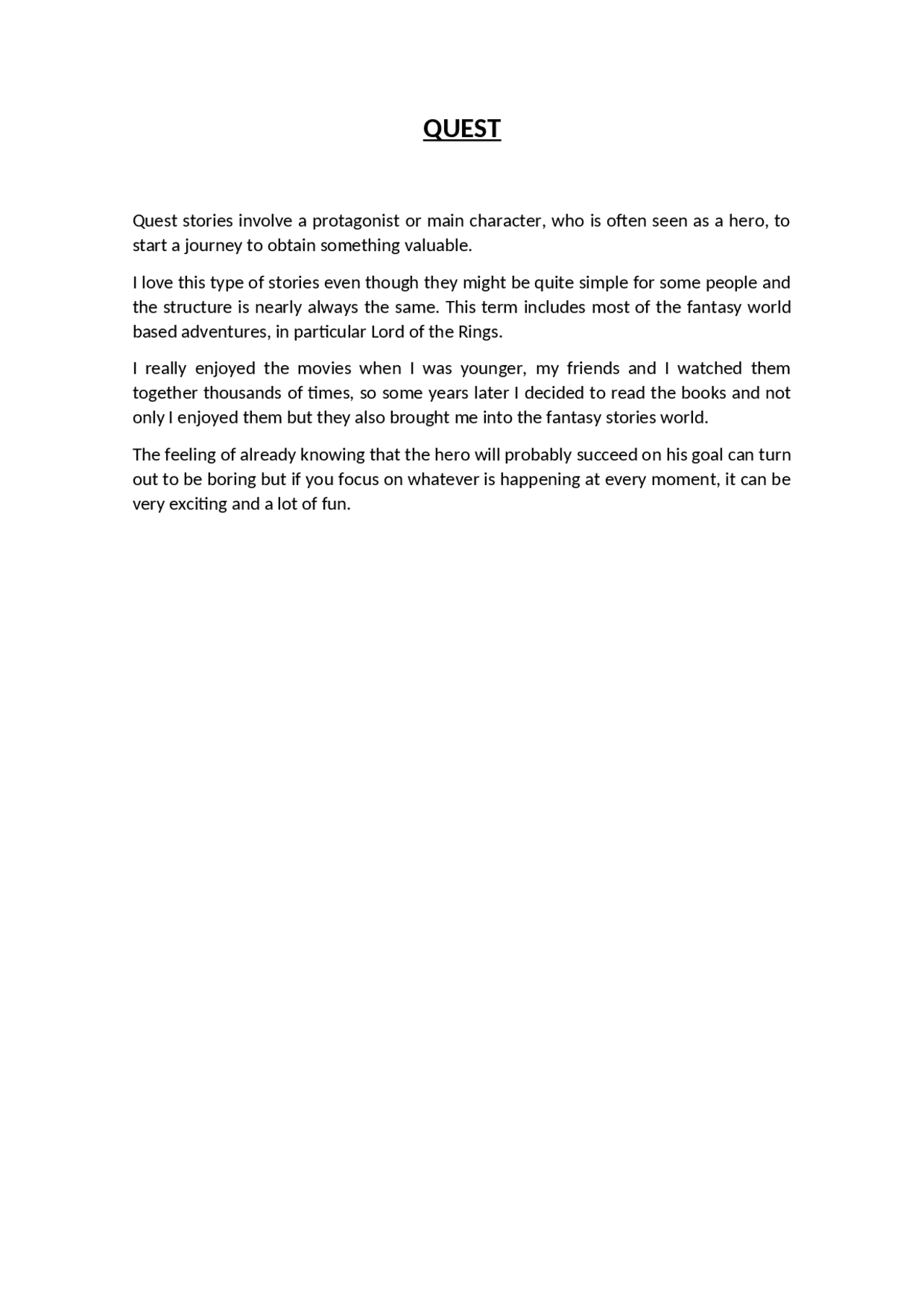 Quest Sample Text Writing Docsity