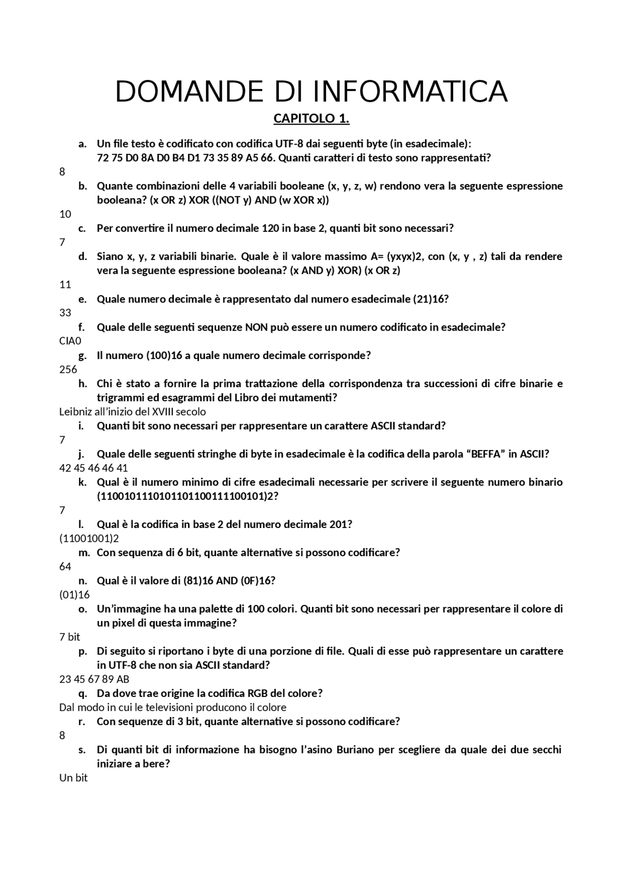 DOMANDE ESAME INFORMATICA | Esercizi di Computer Science - Docsity