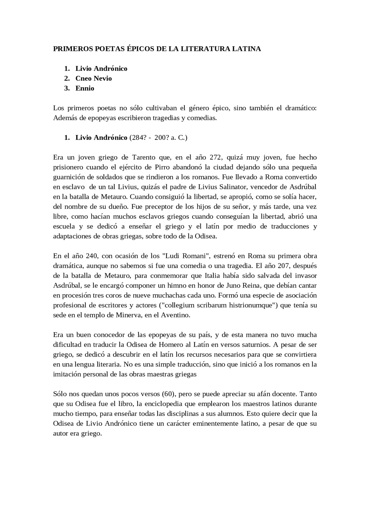 PRIMERO POETAS ÉPICOS DE LA LITERATURA LATINA | Apuntes de Latín | Docsity