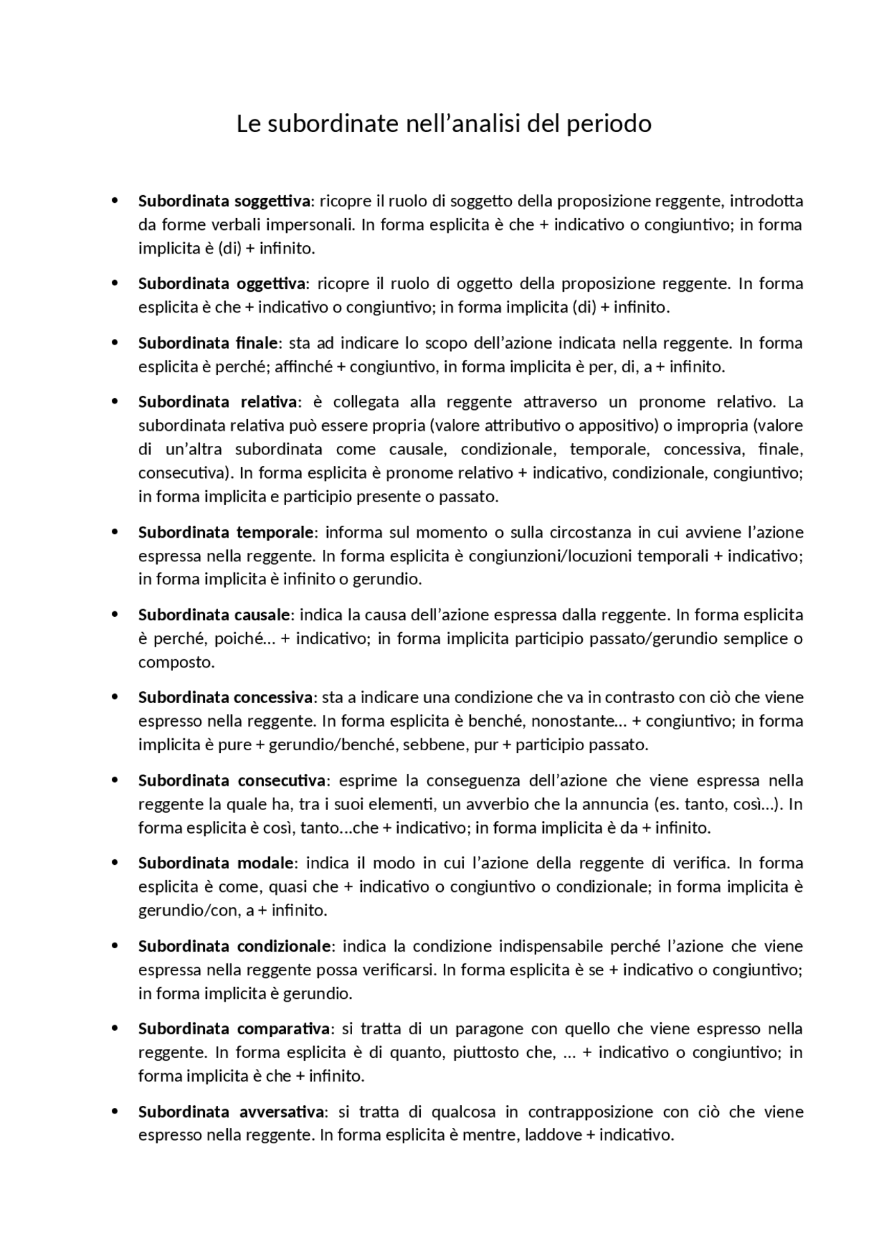 Le subordinate dell'analisi del periodo - Docsity