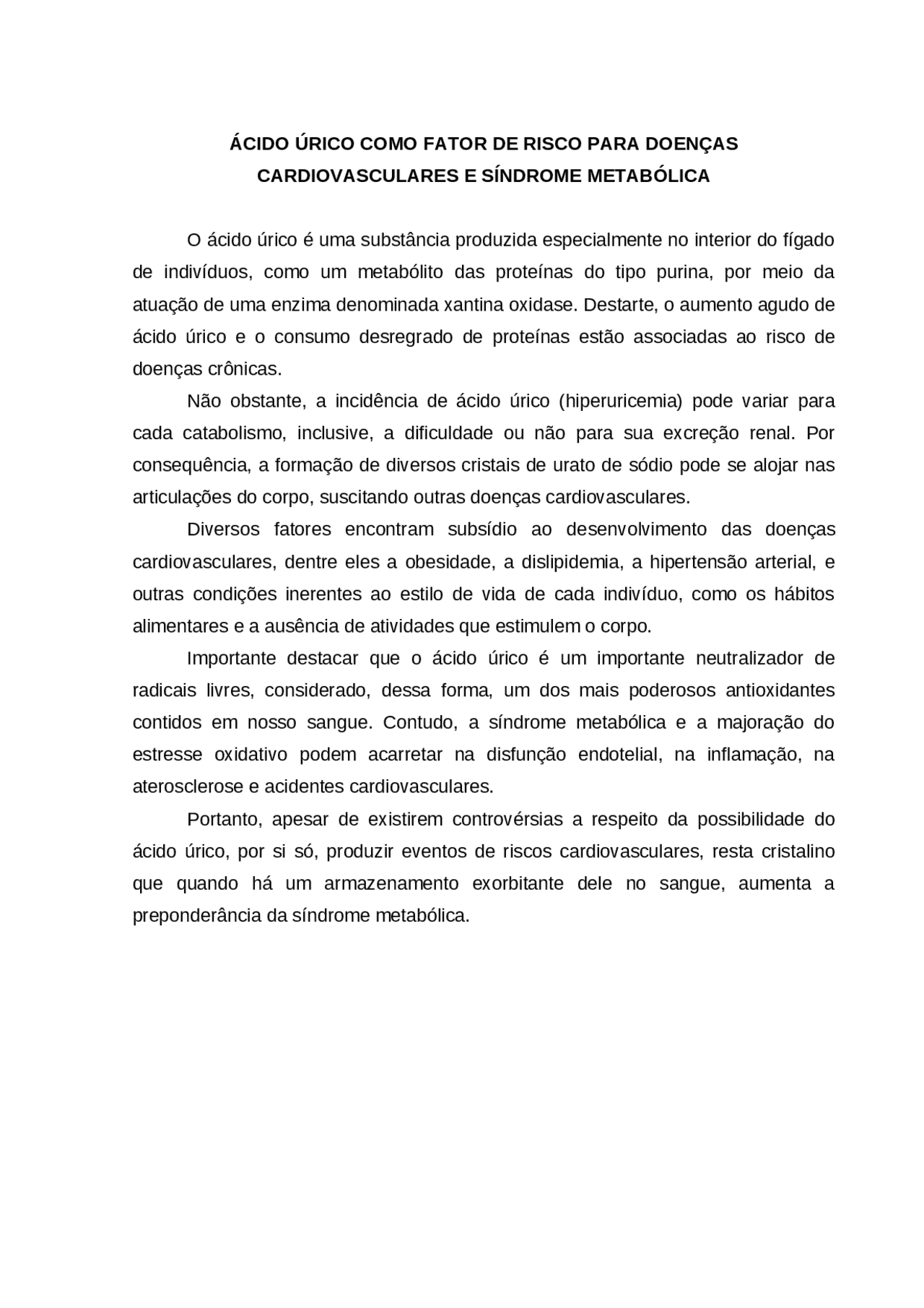 Acido Urico Como Fator De Risco Para Dcv Docsity