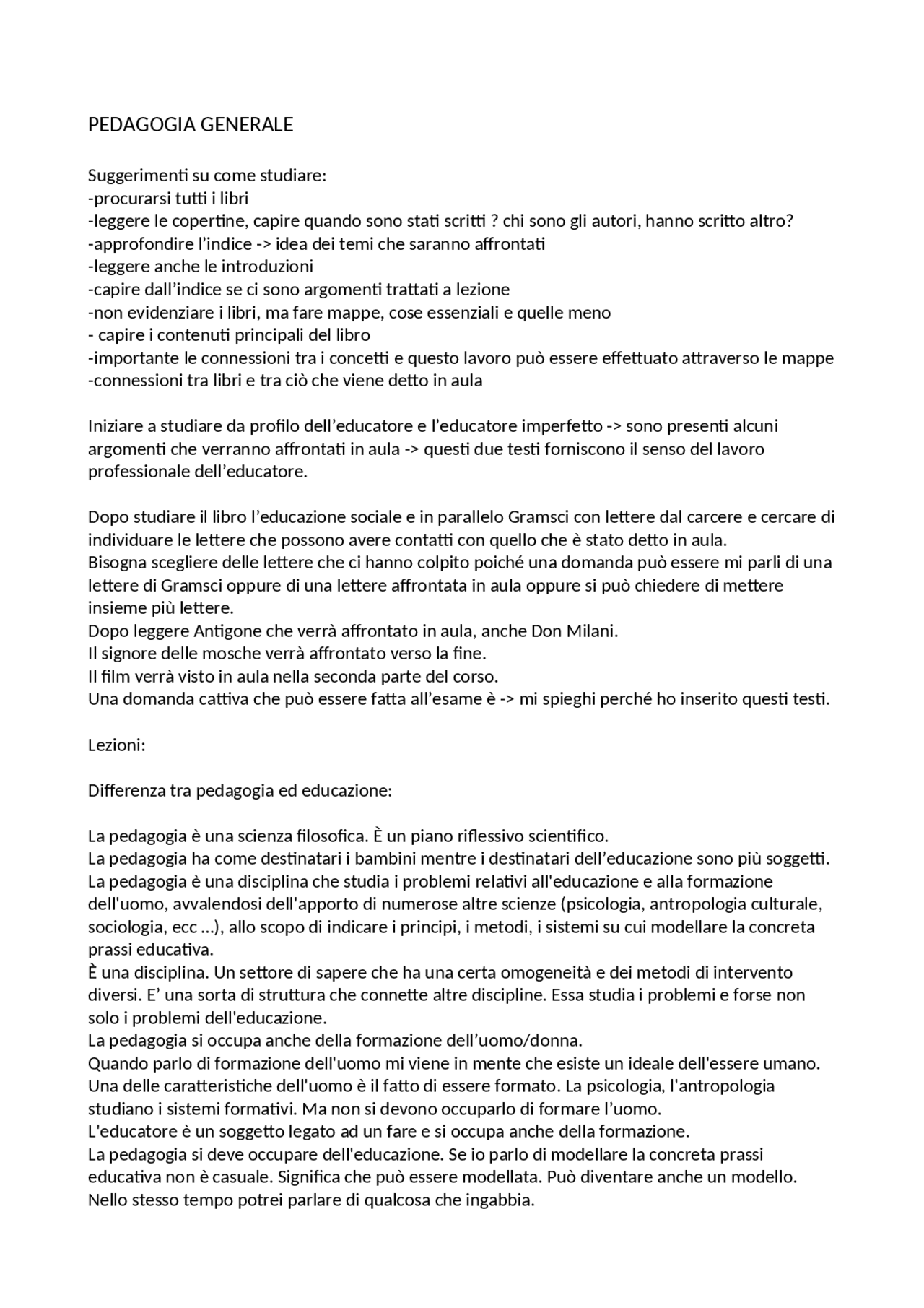 Pedagogia Generale Appunti A L Docsity
