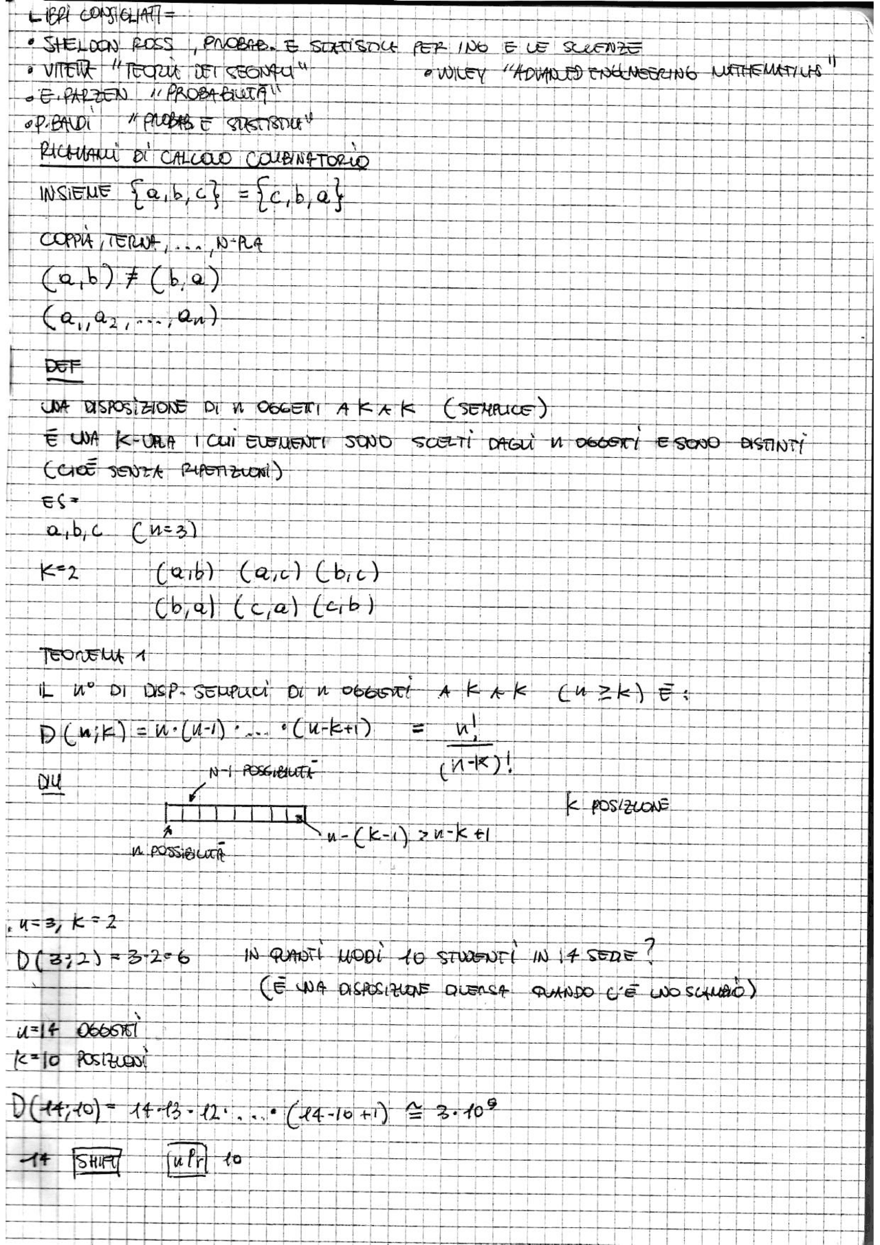 Calcolo Combinatorio (Statistica, Ingegneria Informatica) | Appunti di ...