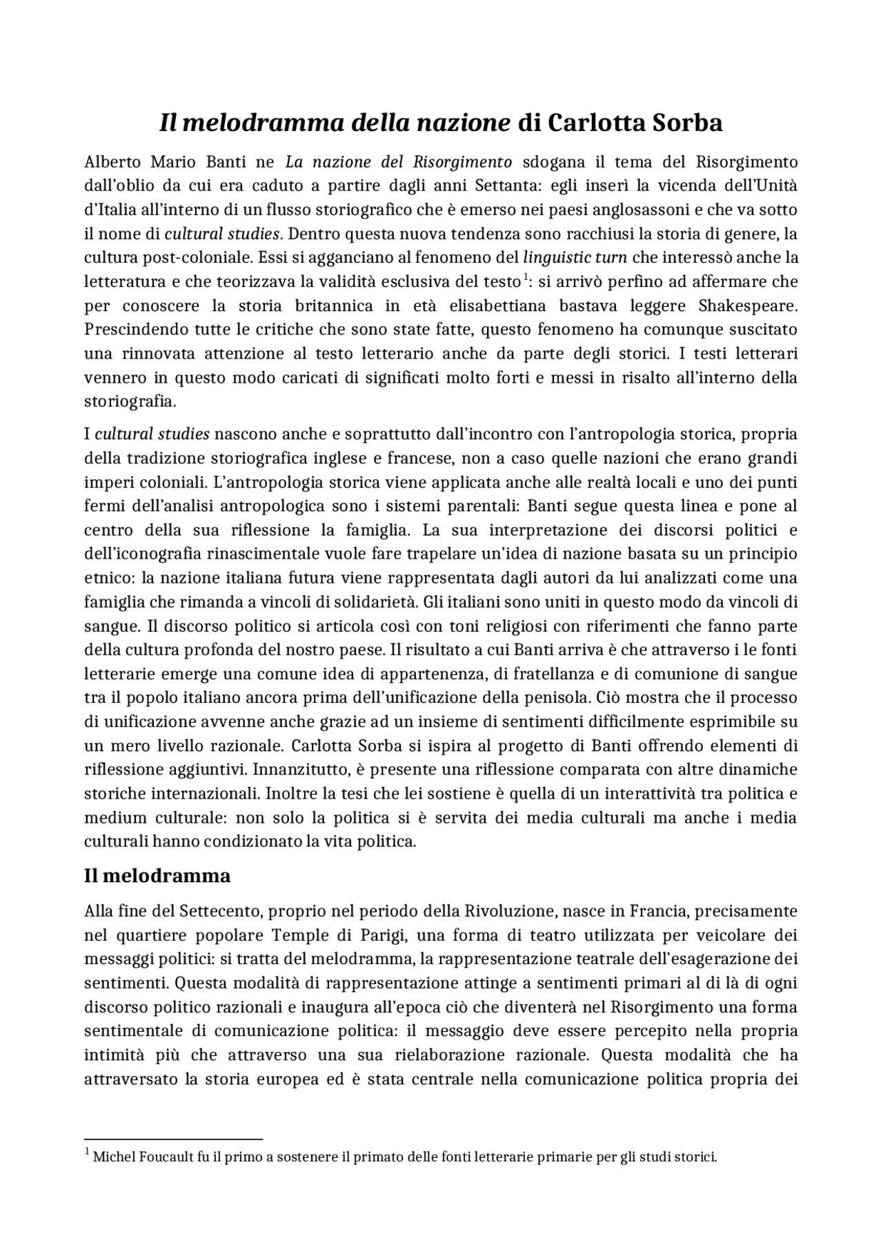 Il melodramma della nazione - Docsity