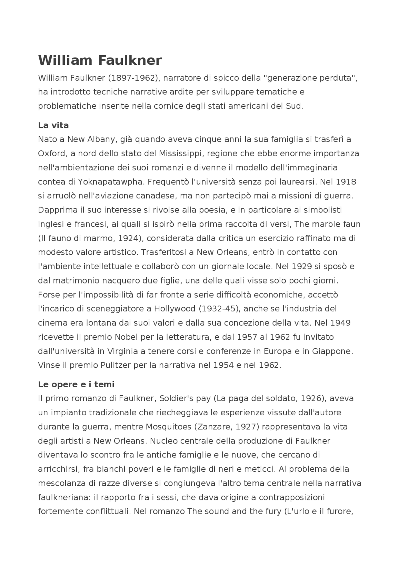 William Faulkner biografia | Appunti di Letteratura Angloamericana ...