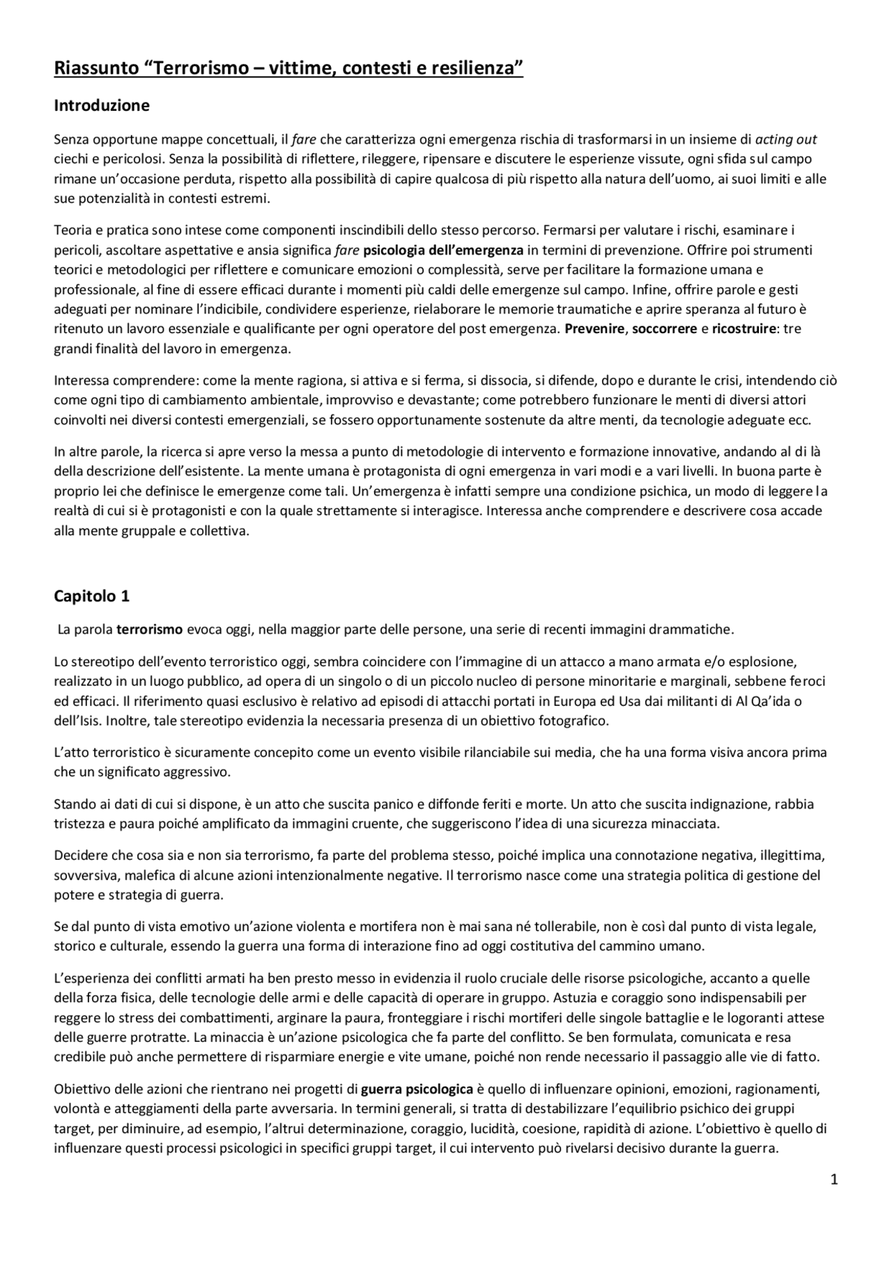 Terrorismo Vittime Contesti E Resilienza Riassunto Docsity