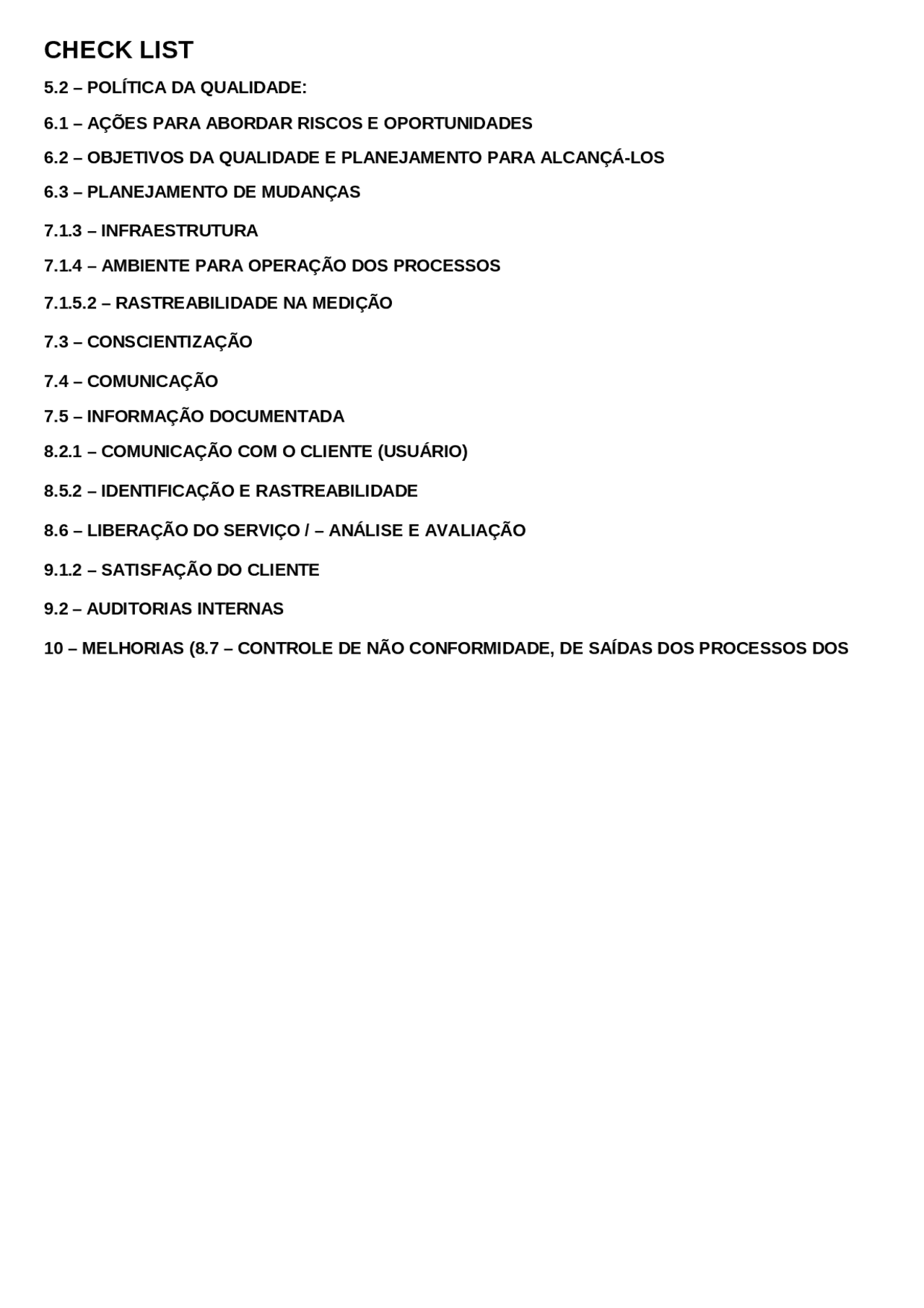 Check List Auditoria Interna Iso 9001 2015 Esquemas Gestão Da