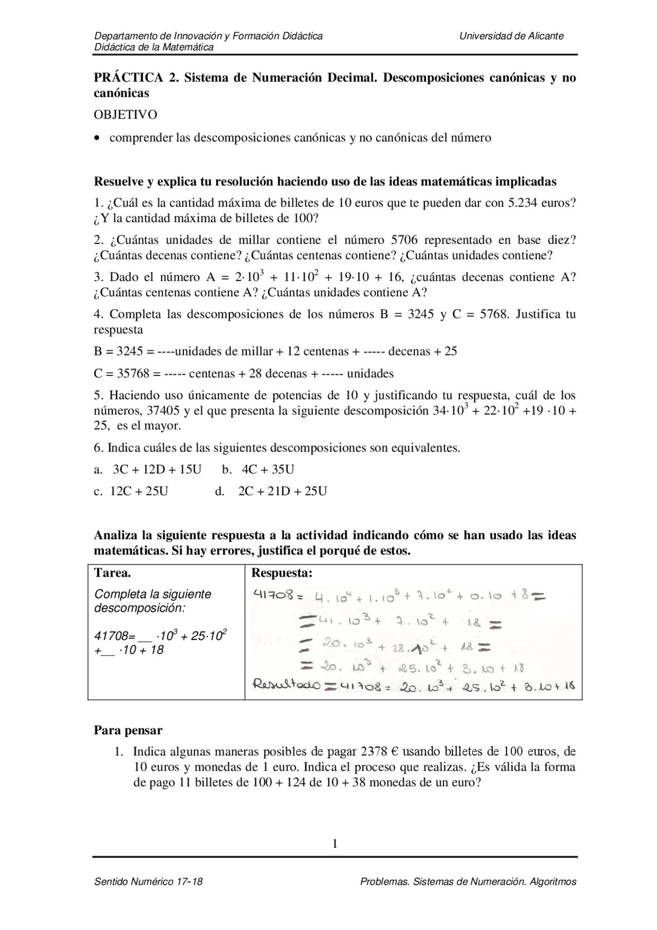 Matemáticas Sentido Numérico Primaria | Apuntes de Matemáticas | Docsity