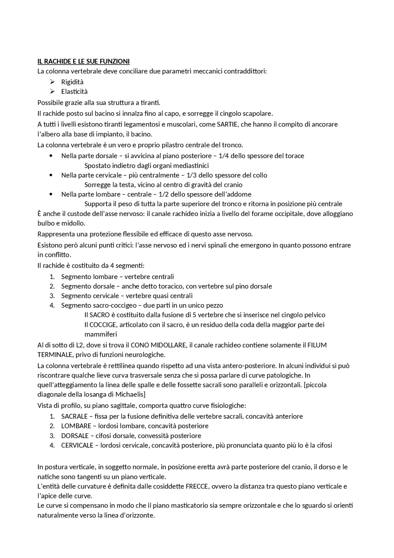 Il rachide e le sue funzioni - Docsity