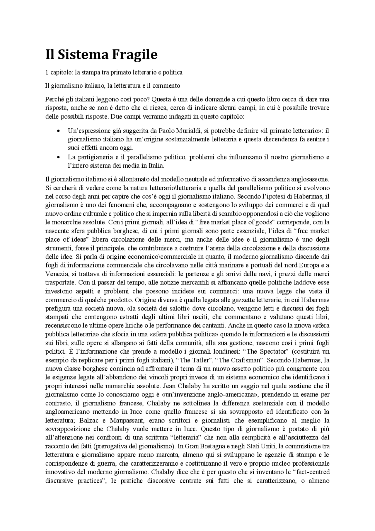 Il Sistema Fragile Riassunto Docsity