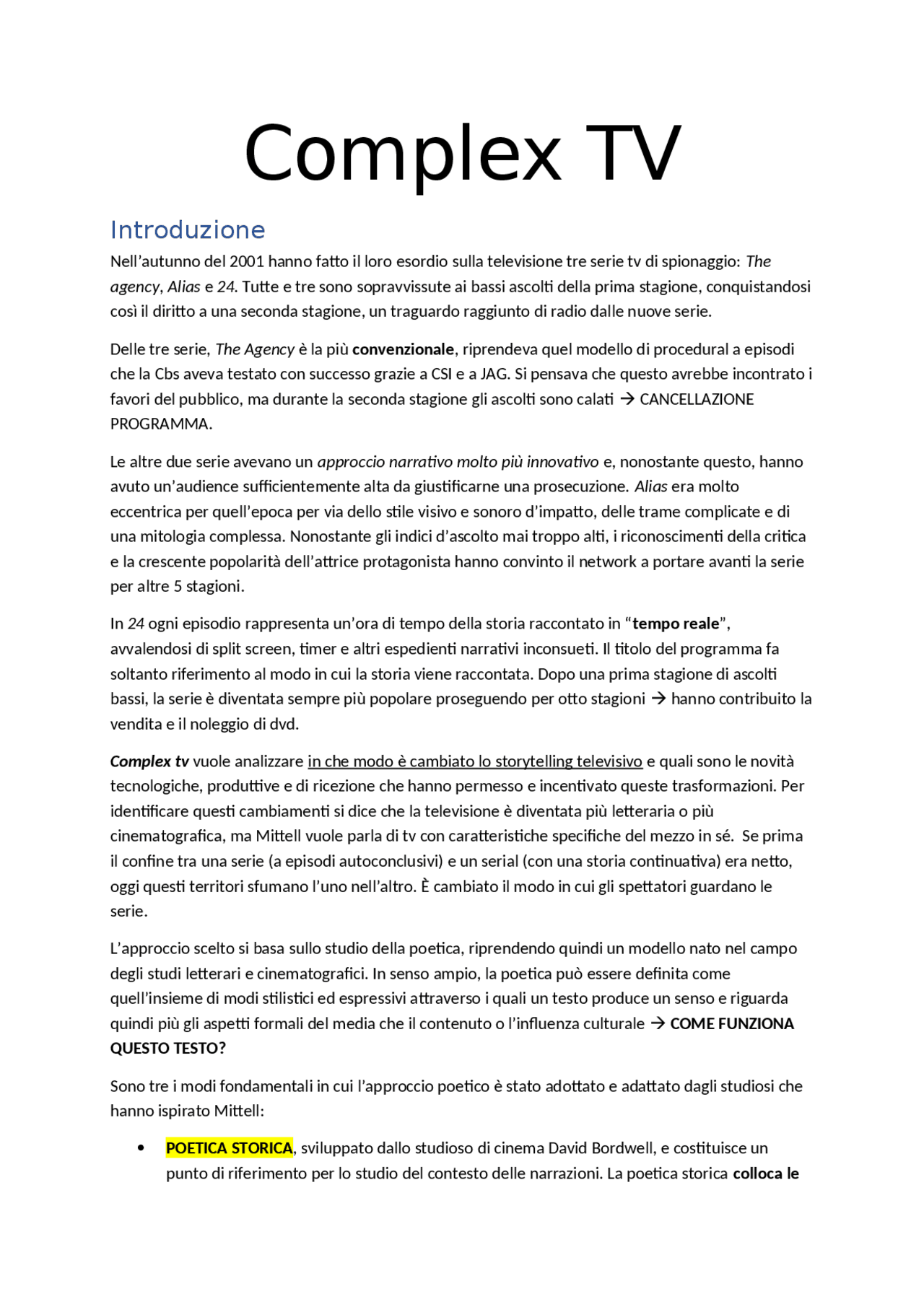 Riassunto Complex Tv Docsity