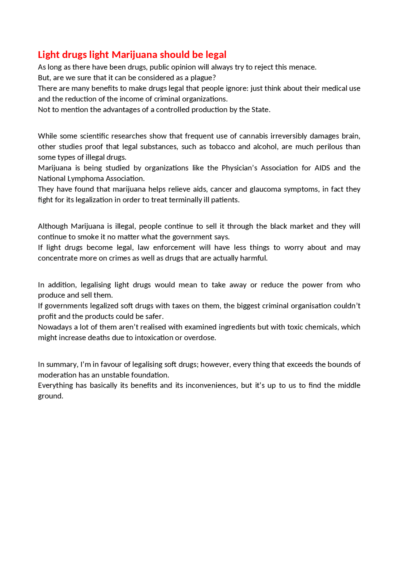 Legalising light drugs - Docsity