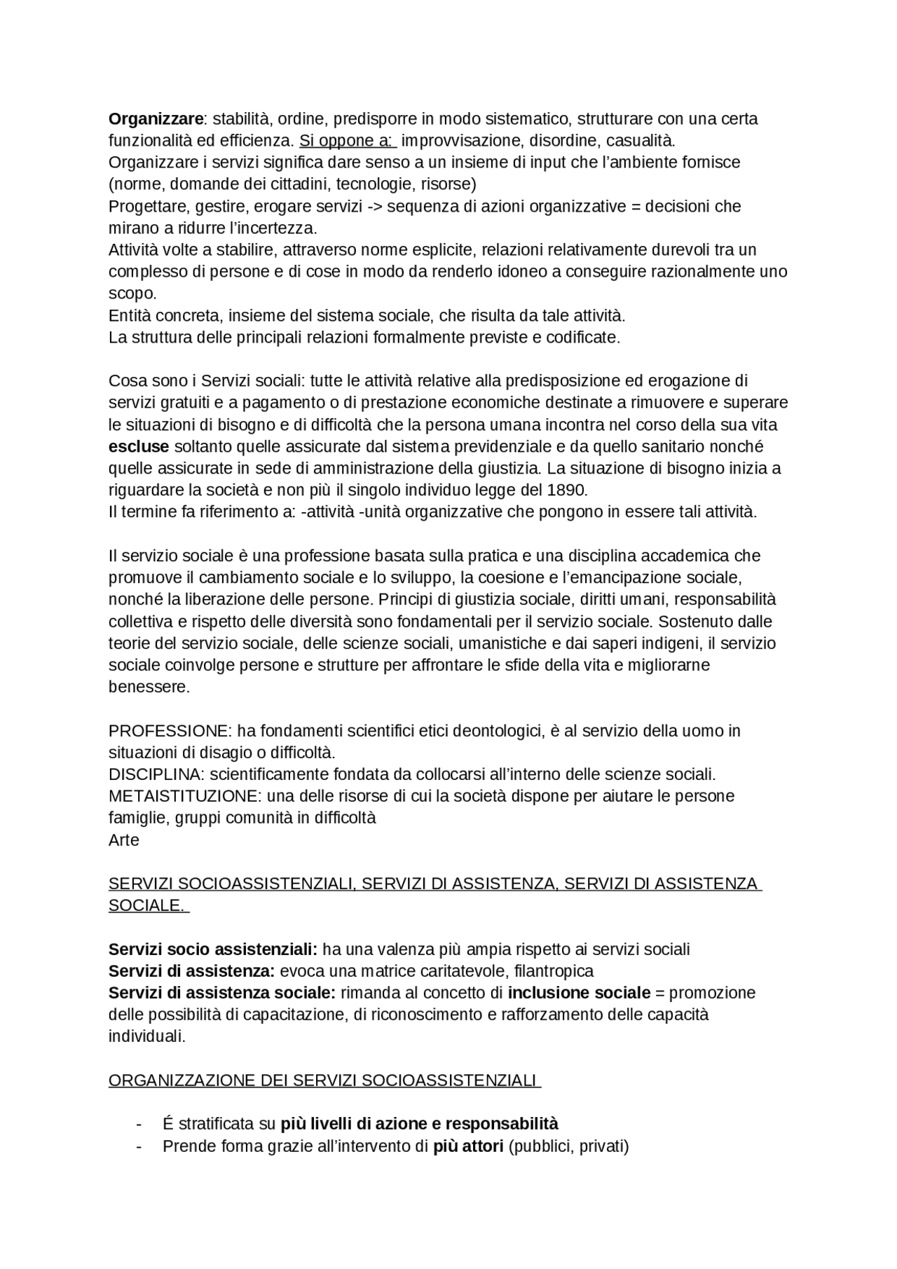 Organizzazione Del Servizio Sociale Docsity