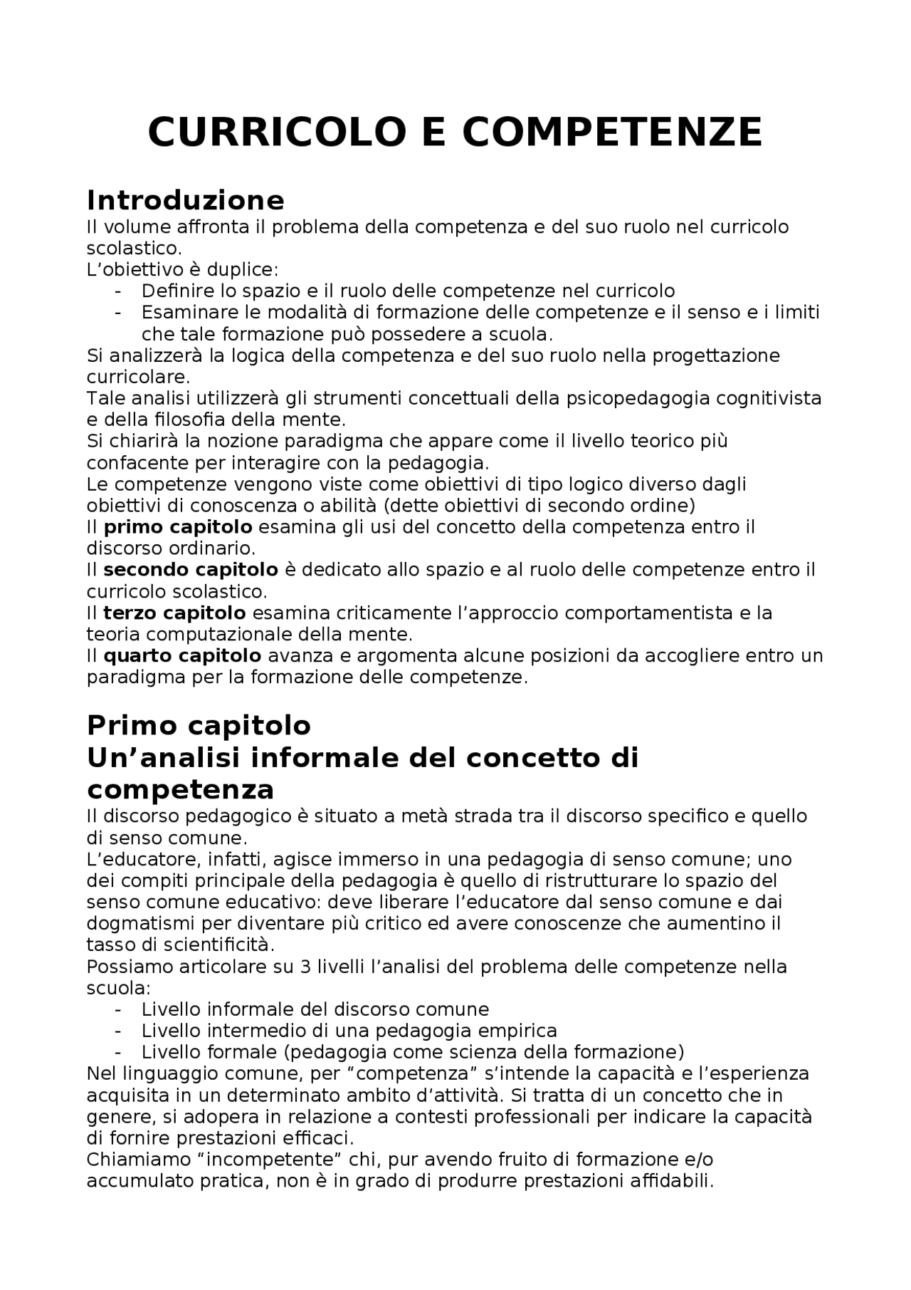 Curricolo e competenze - Baldacci - Docsity