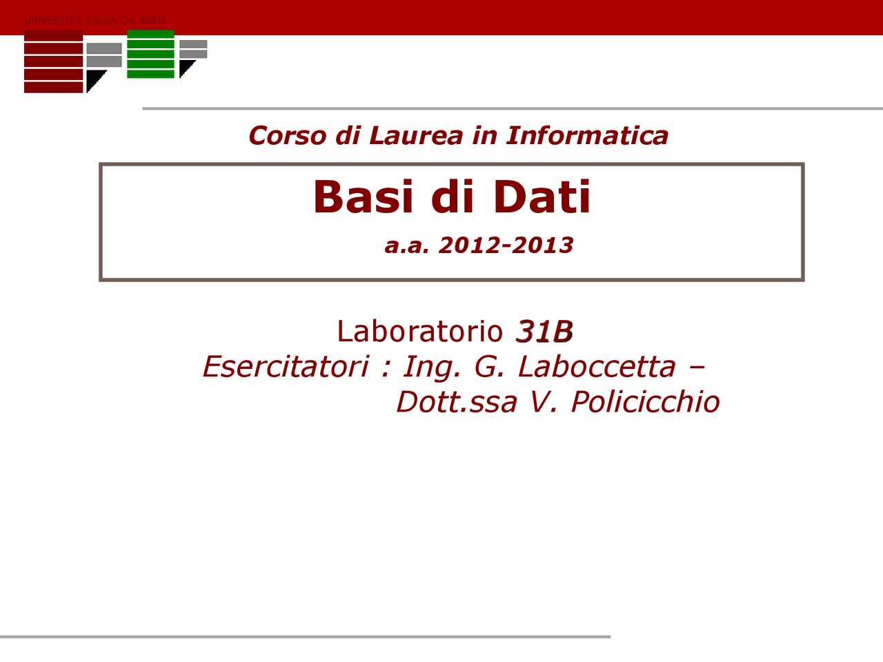 Laboratorio Basi Di Dati Sviluppo Del Sistema Informatico Docsity