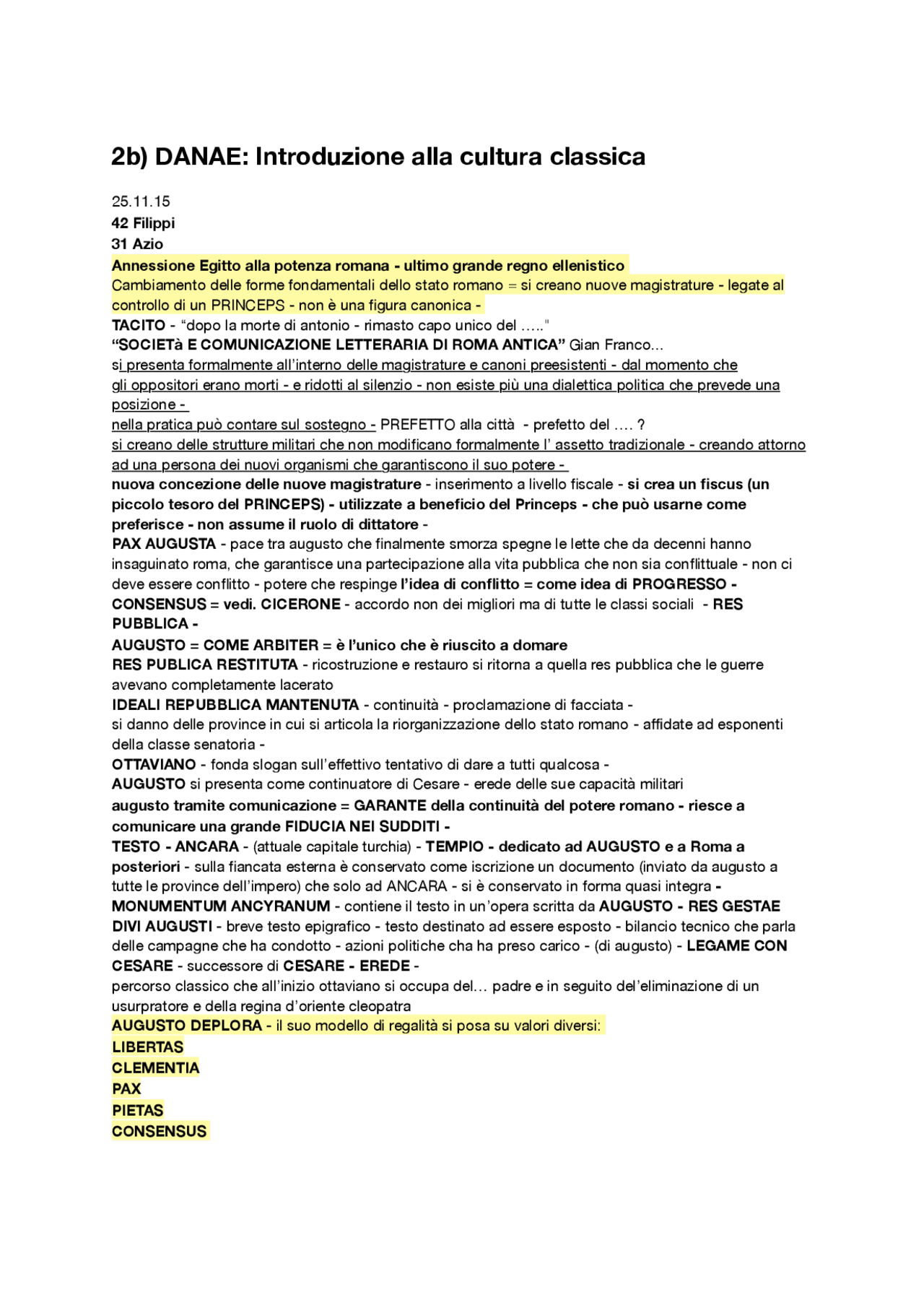 Introduzione cultura classica 2B - Docsity