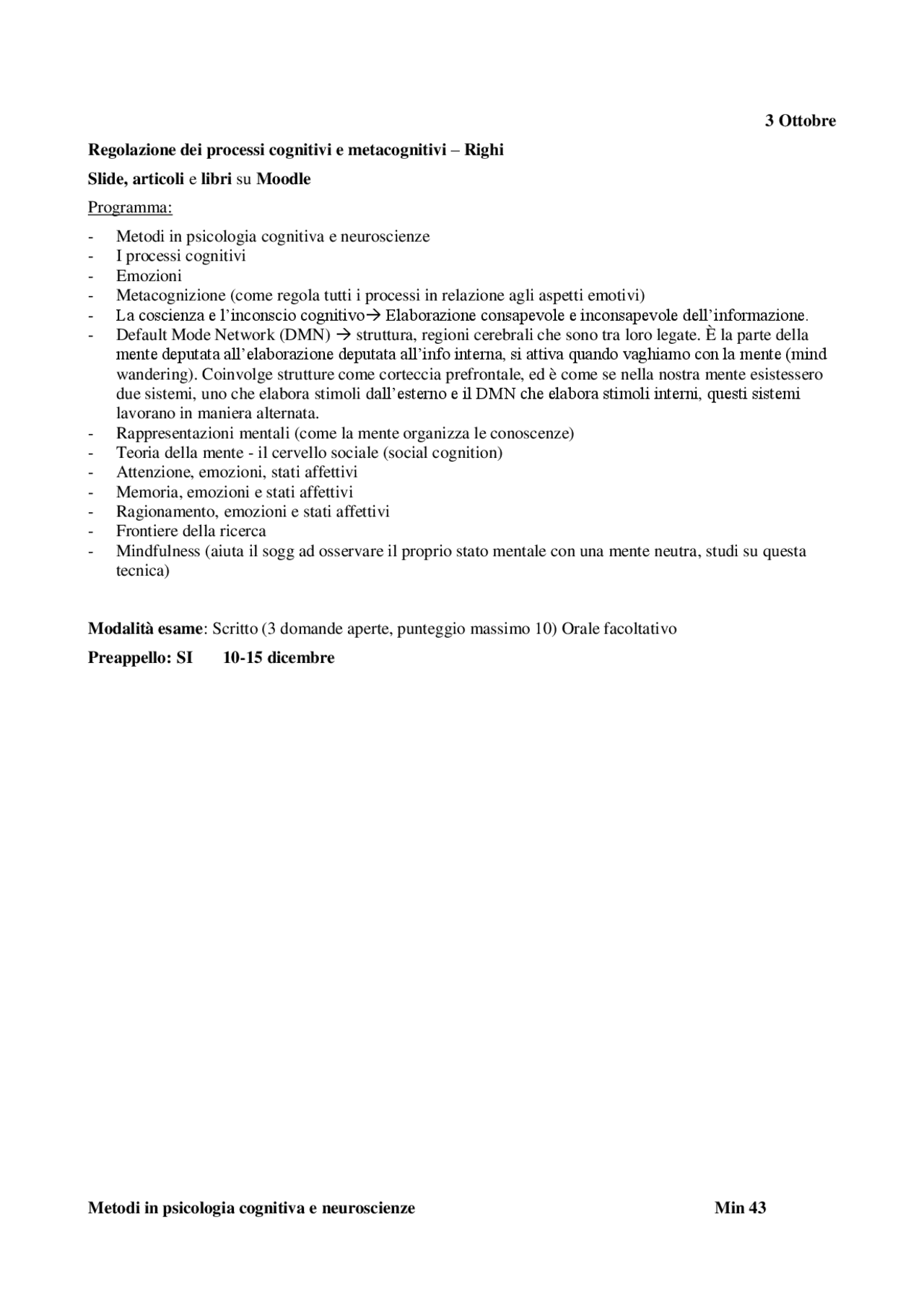 Appunti Regolazione Dei Processi Cognitivi E Metacognitivi Docsity